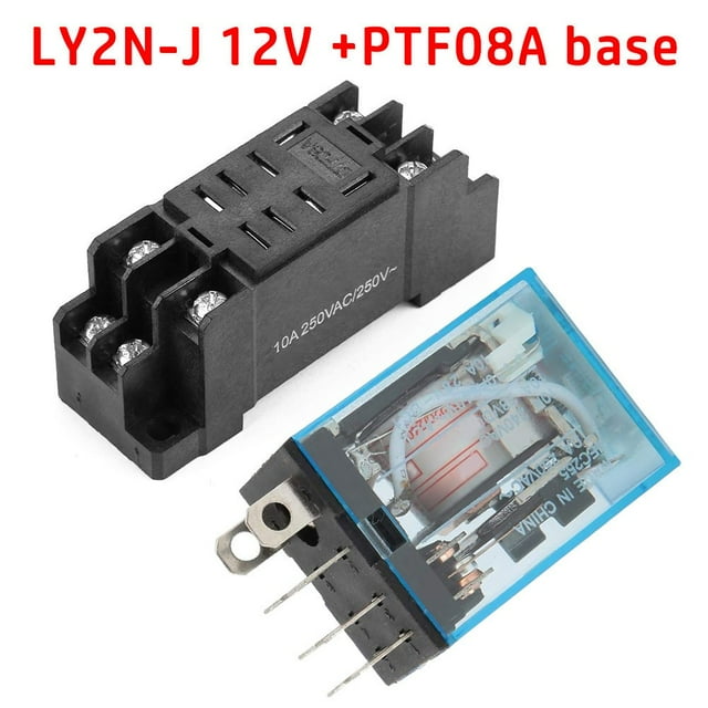 12V DC Coil Power Relay DPDT LY2NJ HH62P-L JQX-13F 10A With PTF08A Socket Base - Walmart.com