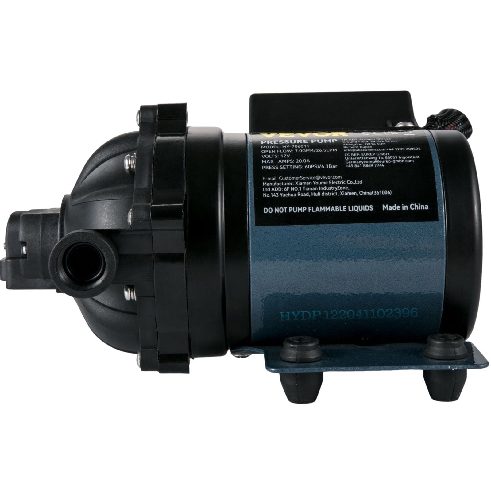 12V DC Washdown Pump, 7 GPM 60 PSI Self Priming with 10 FT Max Lift ...