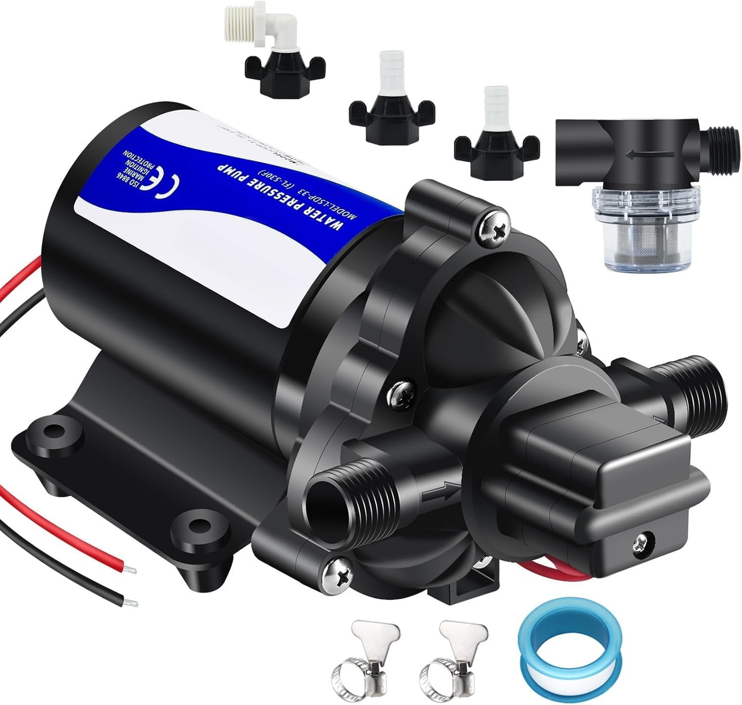 12V DC Water Booster Diaphragm Pump for RV,45PSI 4GPM Washdown Self ...