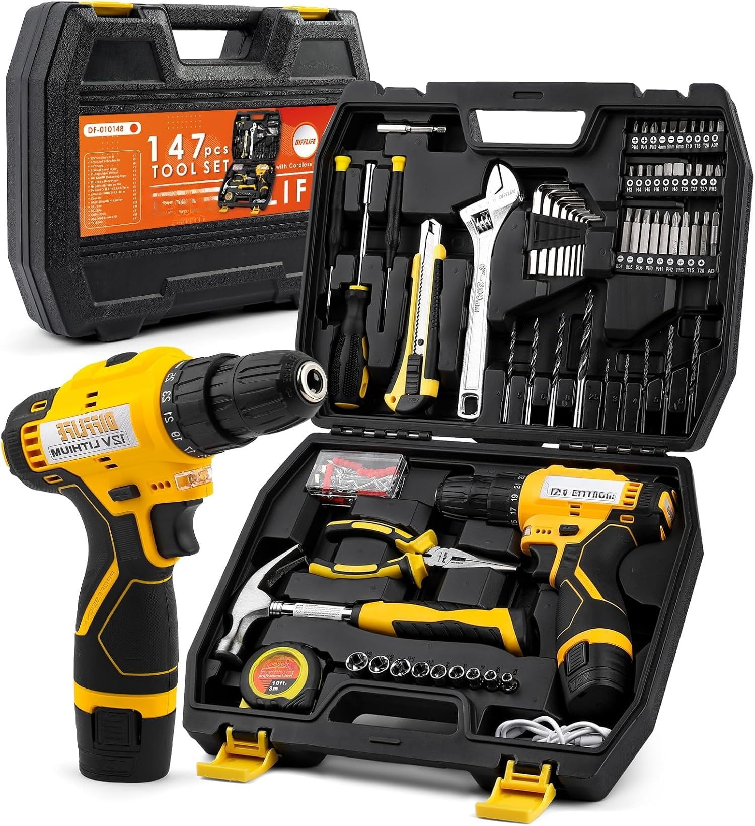 12V Drill Driver Power Tool Combo Kits with Cordless Drill ...