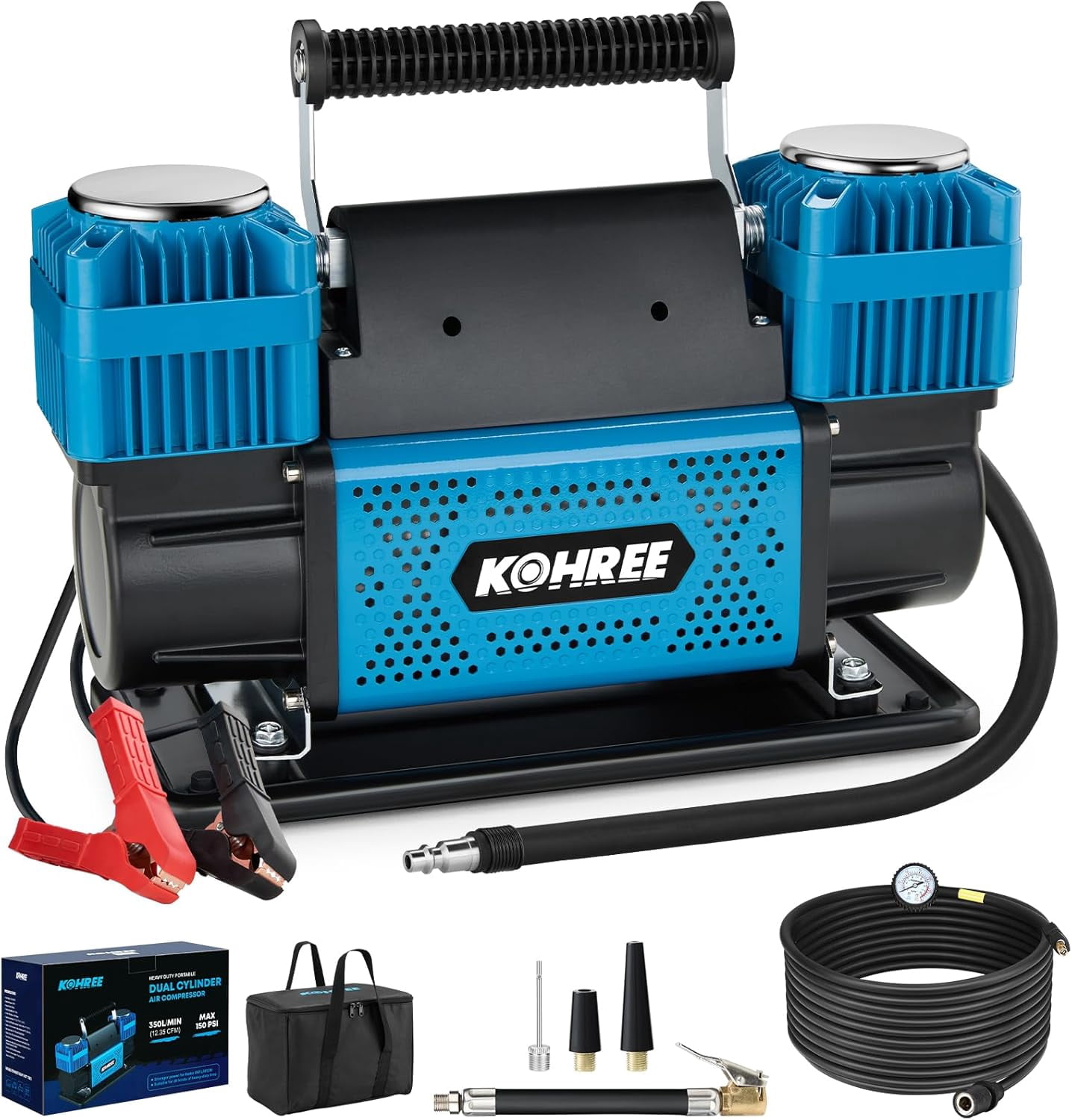 12V Dual Cylinder Air Compressor, 12.35 ft³/Min Fast Tire Inflator ...