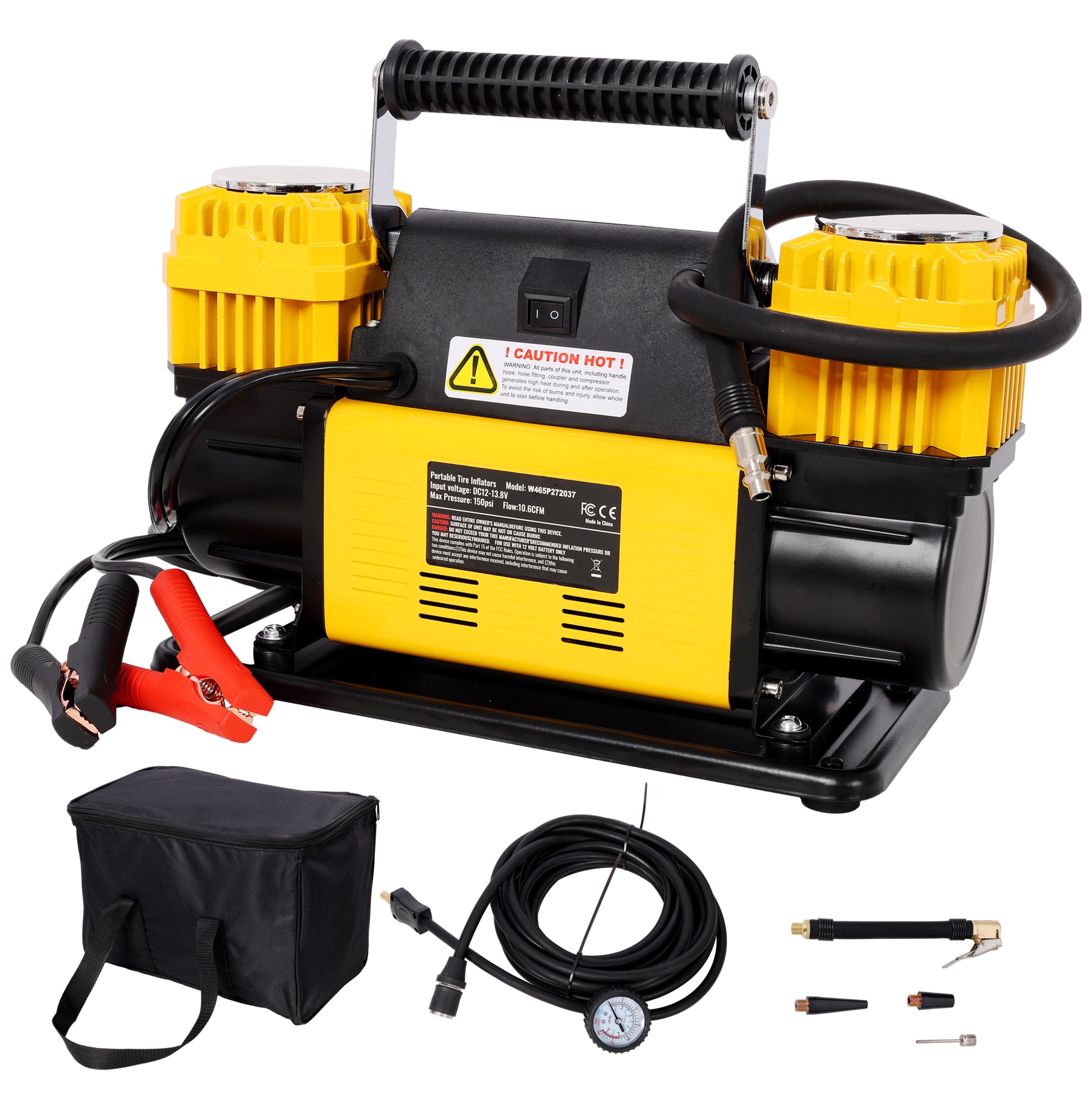 12V Dual Cylinder Heavy Duty Air Compressor,Tire Inflator with Pressure ...