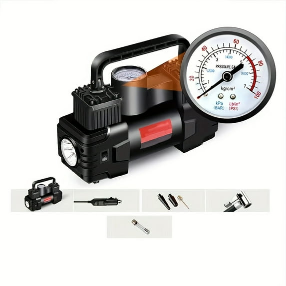 12V Dual Cylinder Portable Air Compressor - Automatic Tire Pump with ...
