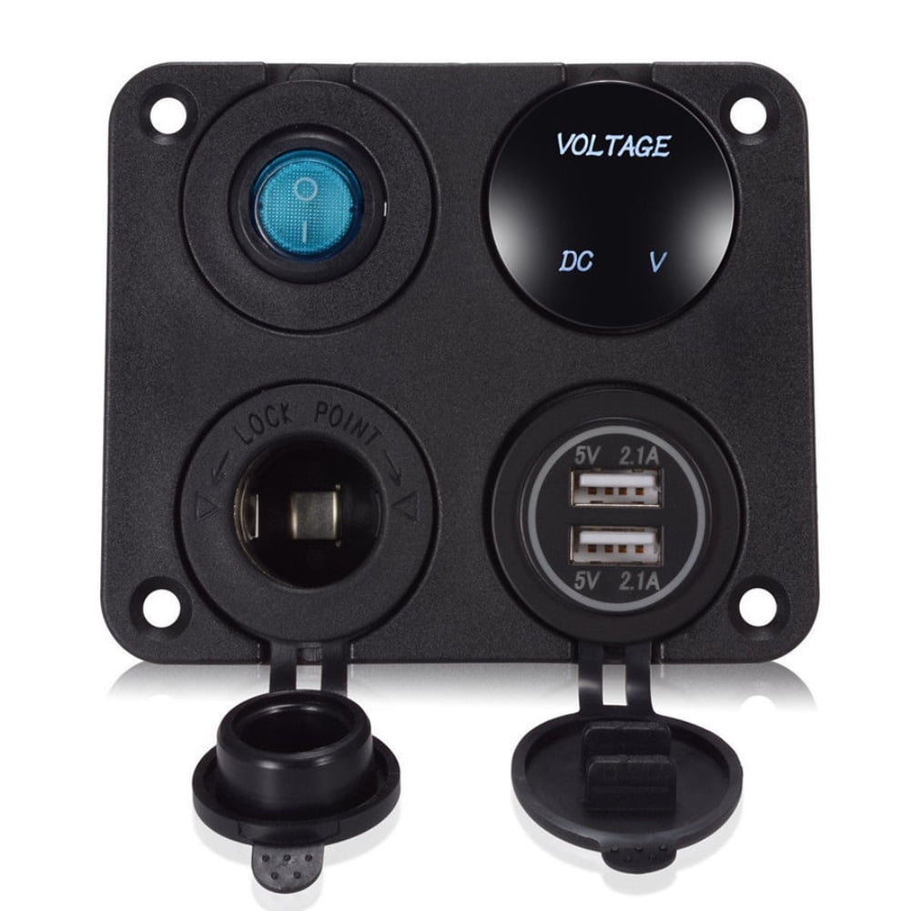 12V Dual USB Car Charger Voltmeter LED Power Socket On-Off Switch Panel ...