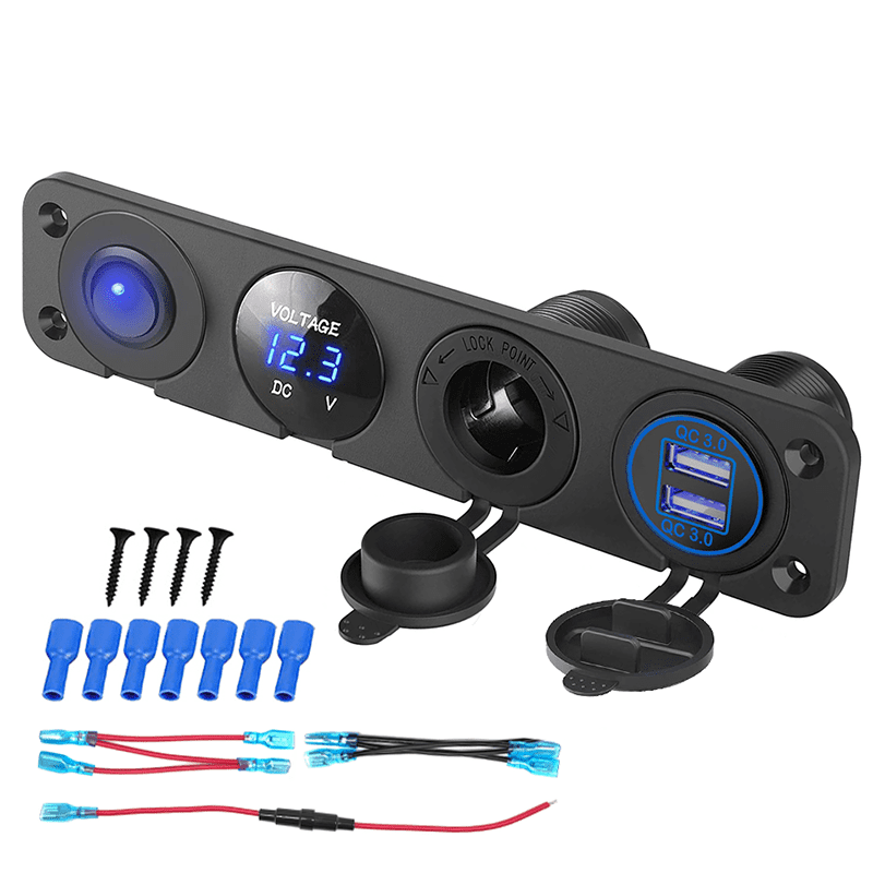 12V Dual USB Charger Socket Power Outlet QC3.0 Charger 4 in 1 Panel ...