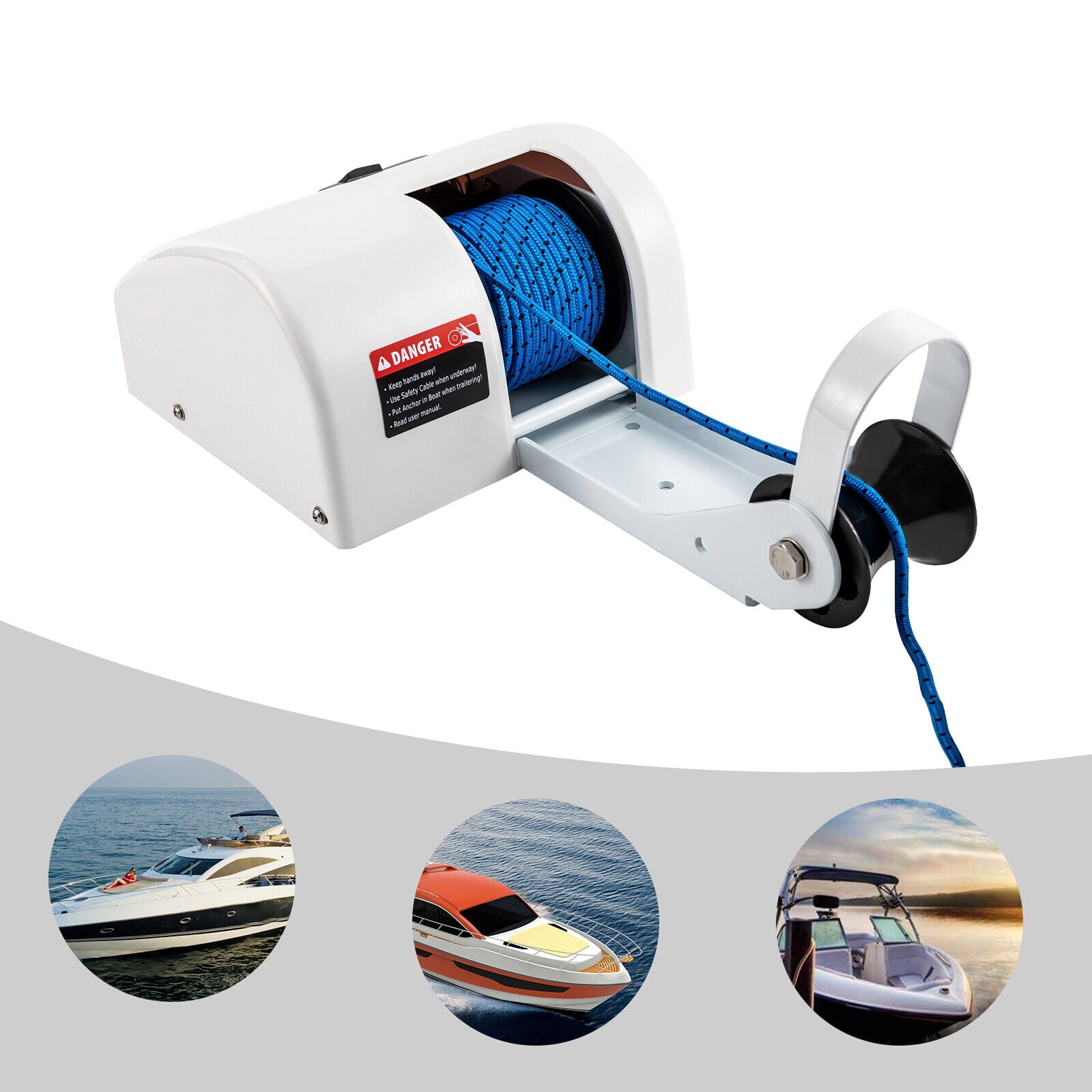12V Electric Anchor Winch for Boats - 100ft Nylon Rope, Wireless Remote ...