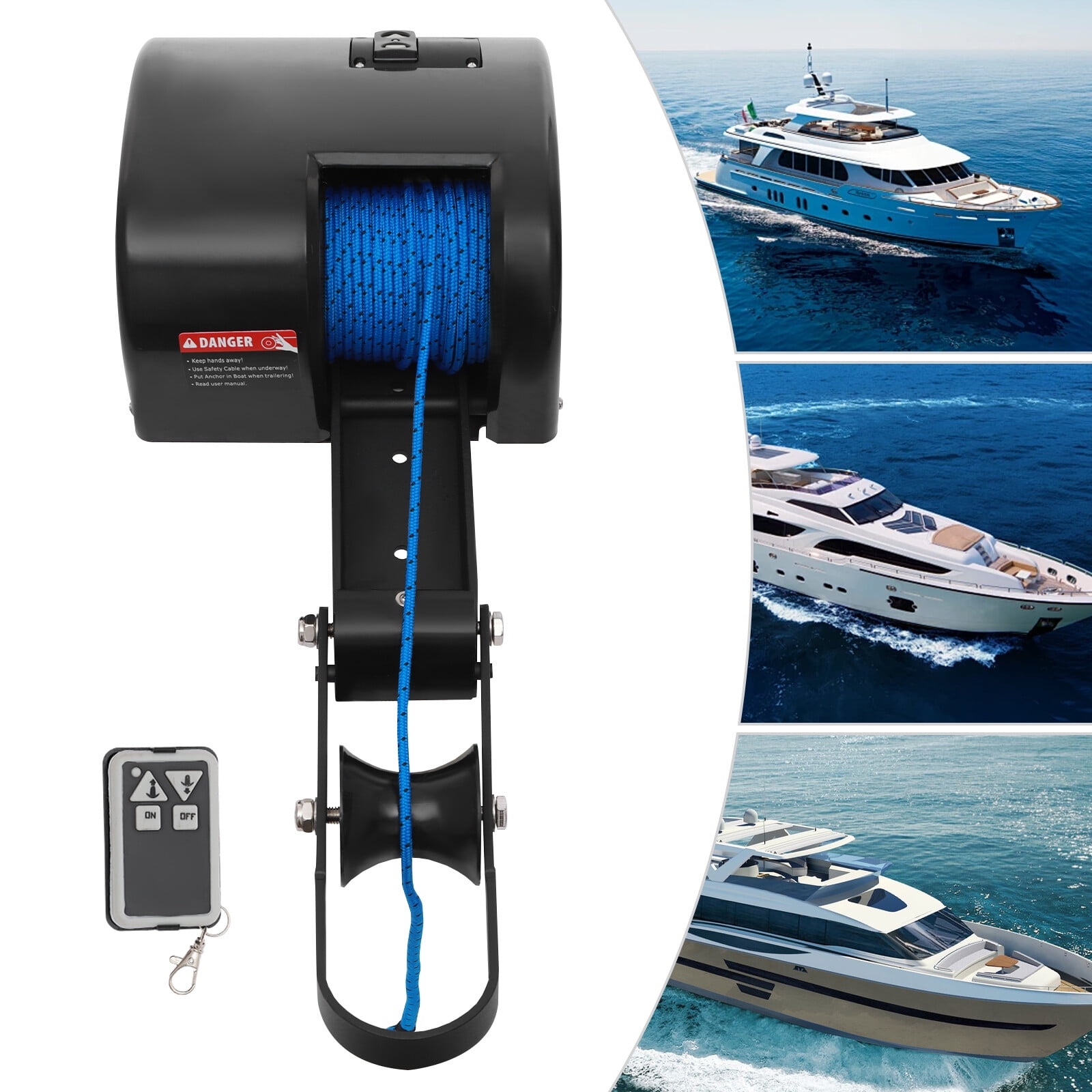 12V Electric Boat Anchor Winch 35lbs Capacity Marine Saltwater Anchor ...