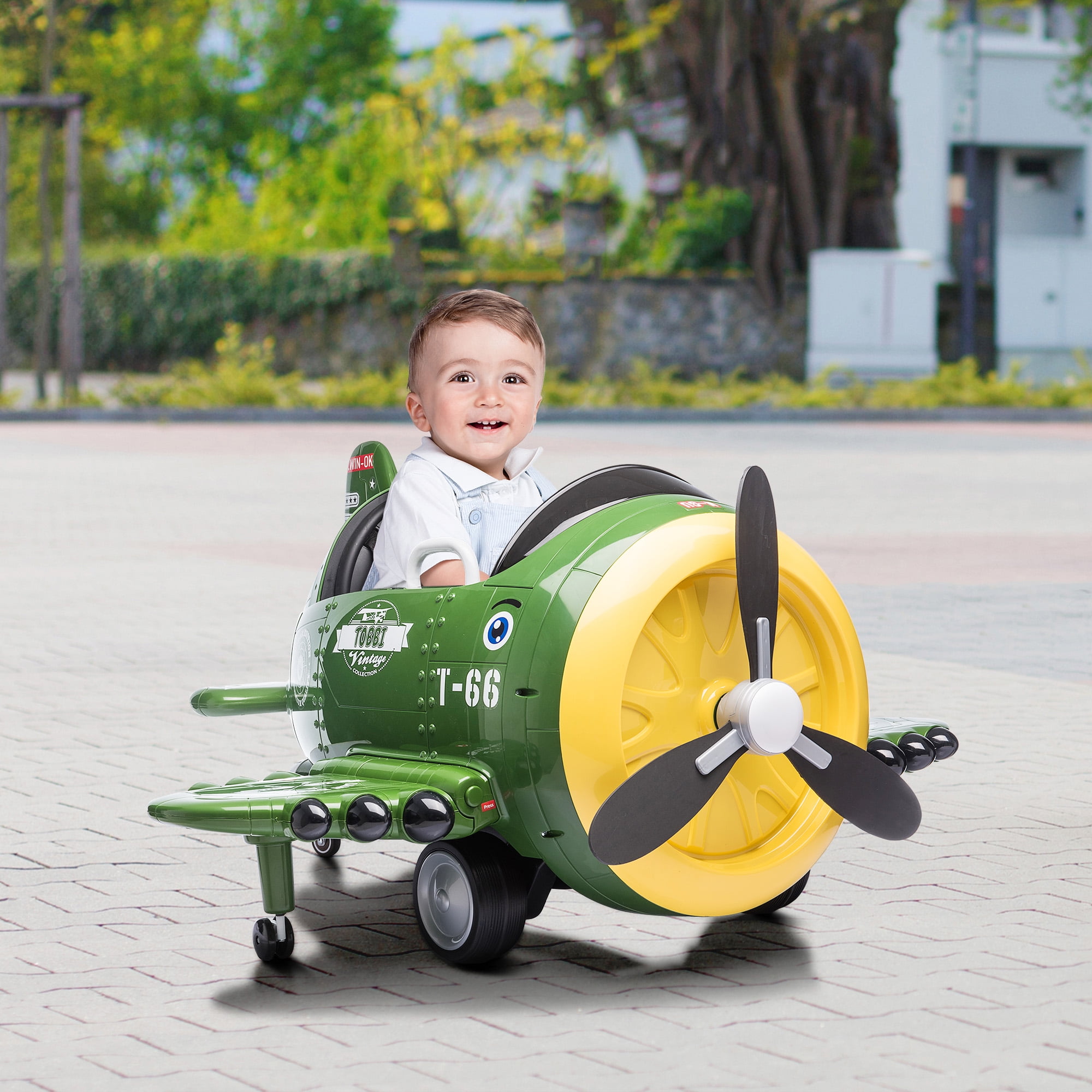 12V Electric Kids Ride on Plane Toy with USB, Wind-Driven Propeller ...