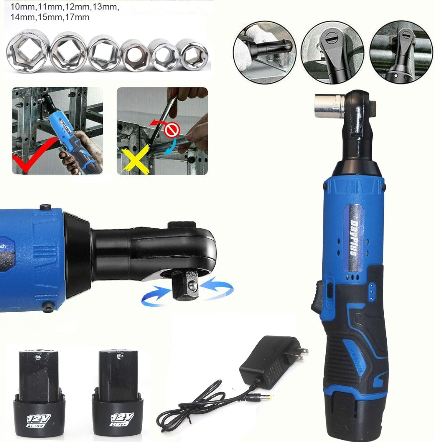 12V Electric Ratchet Wrench Set, 90 Degrees Right Angle Ratchet Wrench ...