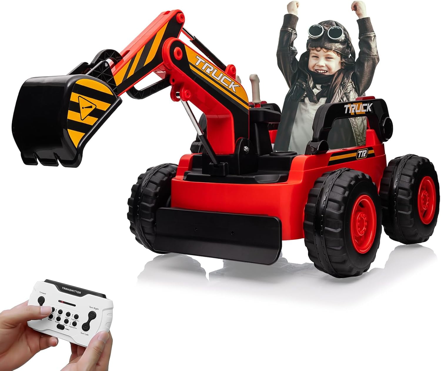 12V Electric Ride-On Excavator Digger Truck for Kids, Features Remote ...