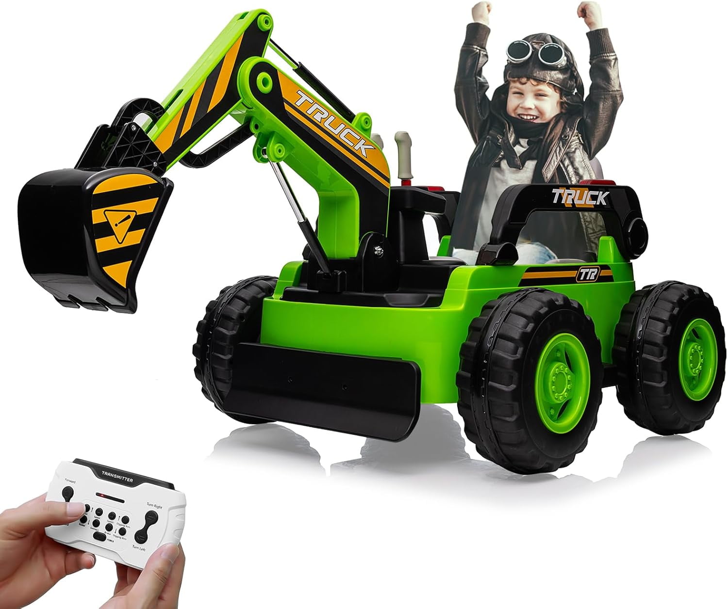 12V Electric Ride-On Excavator Digger Truck for Kids, Features Remote ...