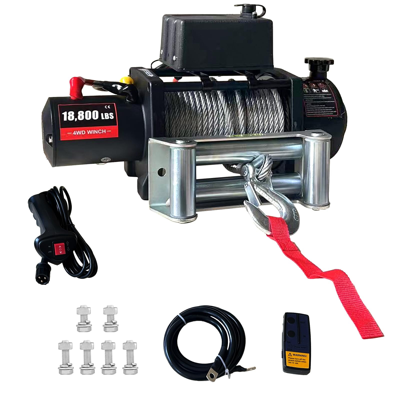 12V Electric Winch, 18800LBS Load Capacity Synthetic Rope Towing Winches, Waterproof IP67 Truck ...