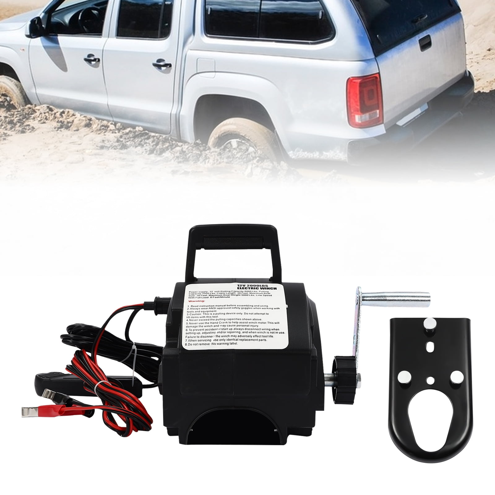 Portable Electric Winch 12V 2000LBs Remote Towing Hitch Truck Trailer ...