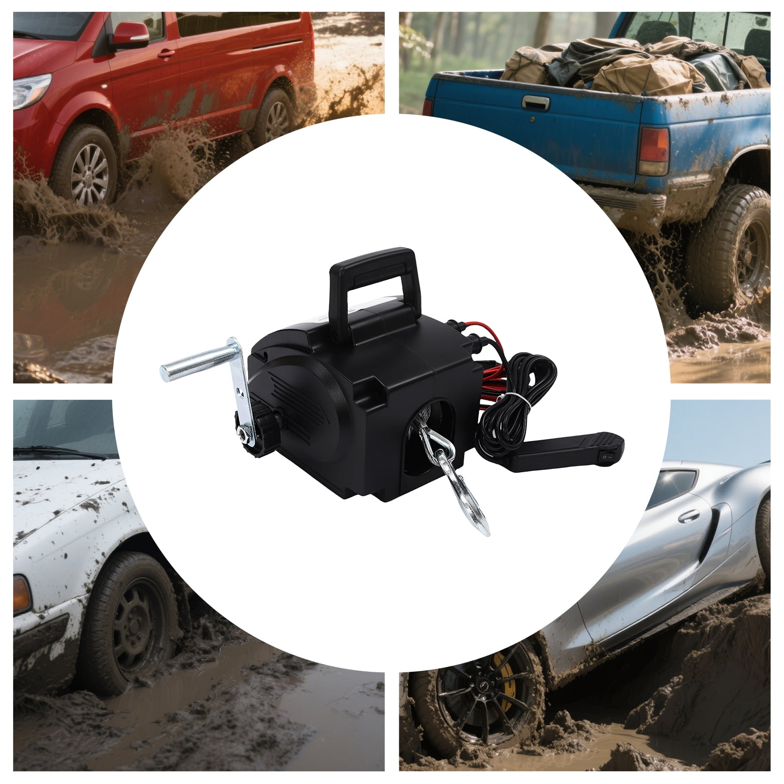 12V Electric Winch, 2000 lbs Rated Pull, 6000 lbs Rolling Force ...