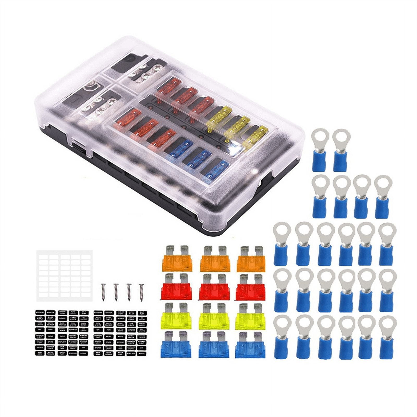 12V Fuse Block 12 Circuit Fuse Box Kit,with LED Indicator with Negative ...