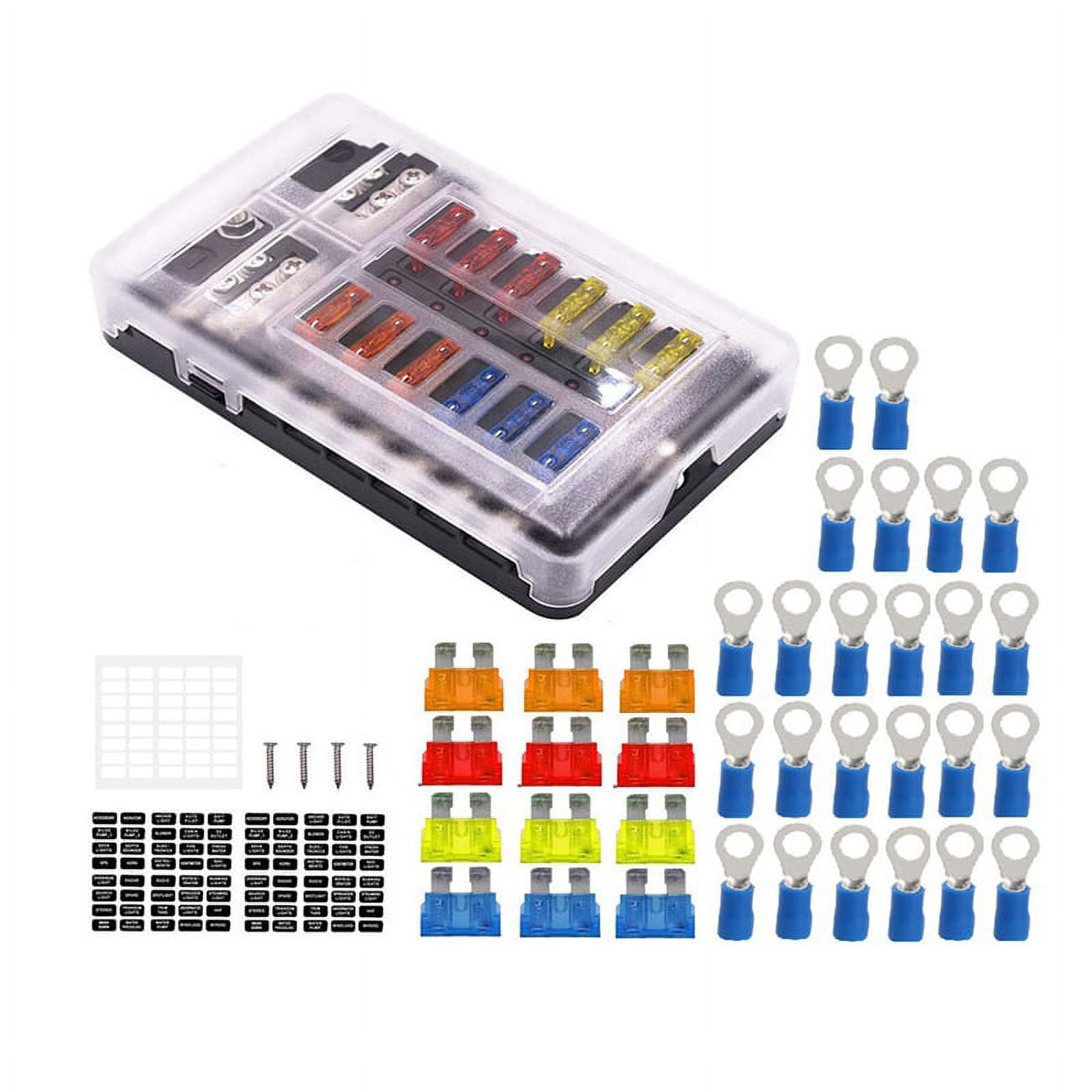 12V Fuse Block 12 Circuit Fuse Box Kit,with LED Indicator with Negative ...