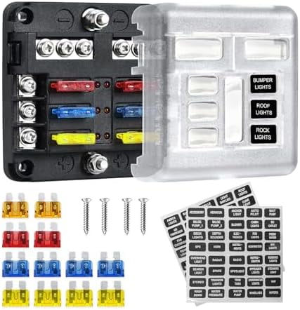 12V Fuse Block, Waterproof 6 Way Fuse Box with LED Indicator ...