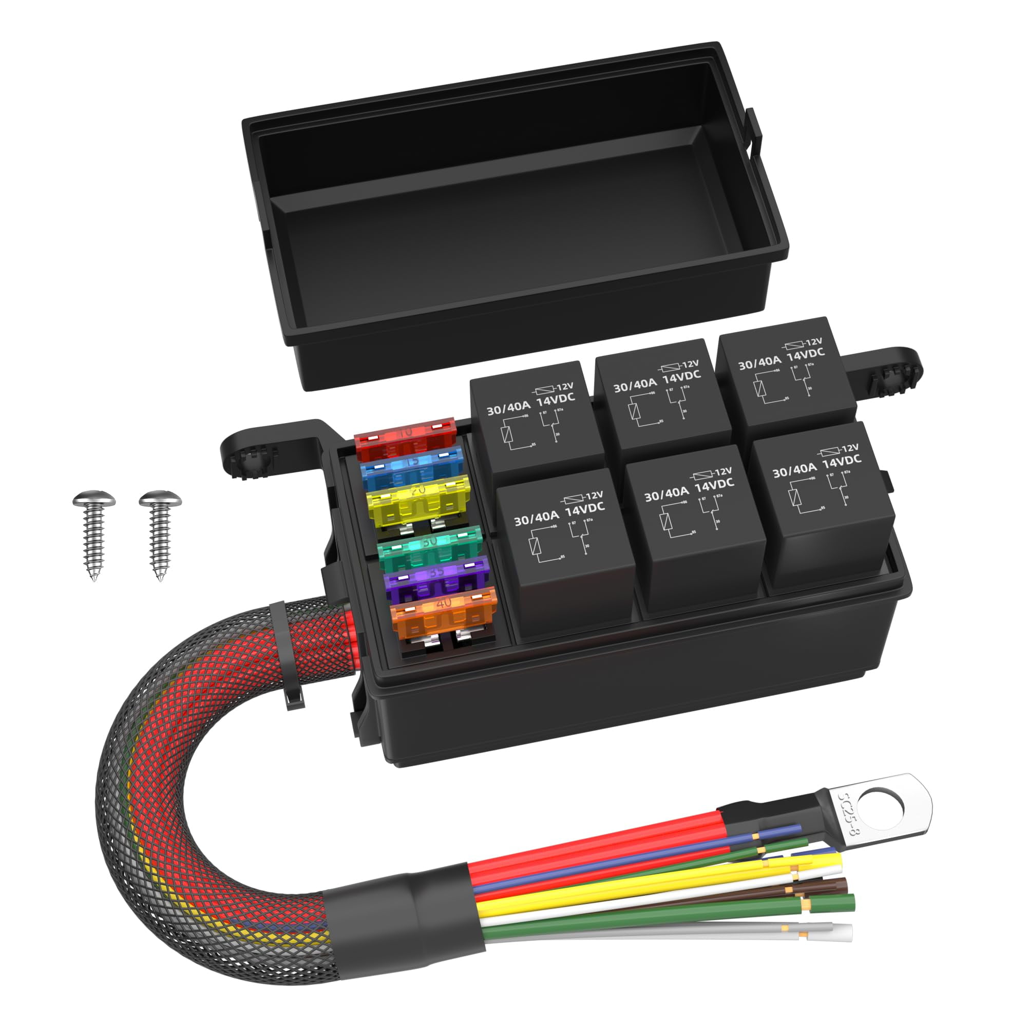 12V Fuse Relay Box 6 Way Relay Fuse Box Pre-Wired Waterproof Relay Box ...