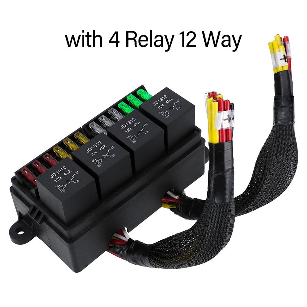 12V Fuse Relay Box Pre-Wired Fuse and Relay Box with 4 Relay 12 Way ATC ...