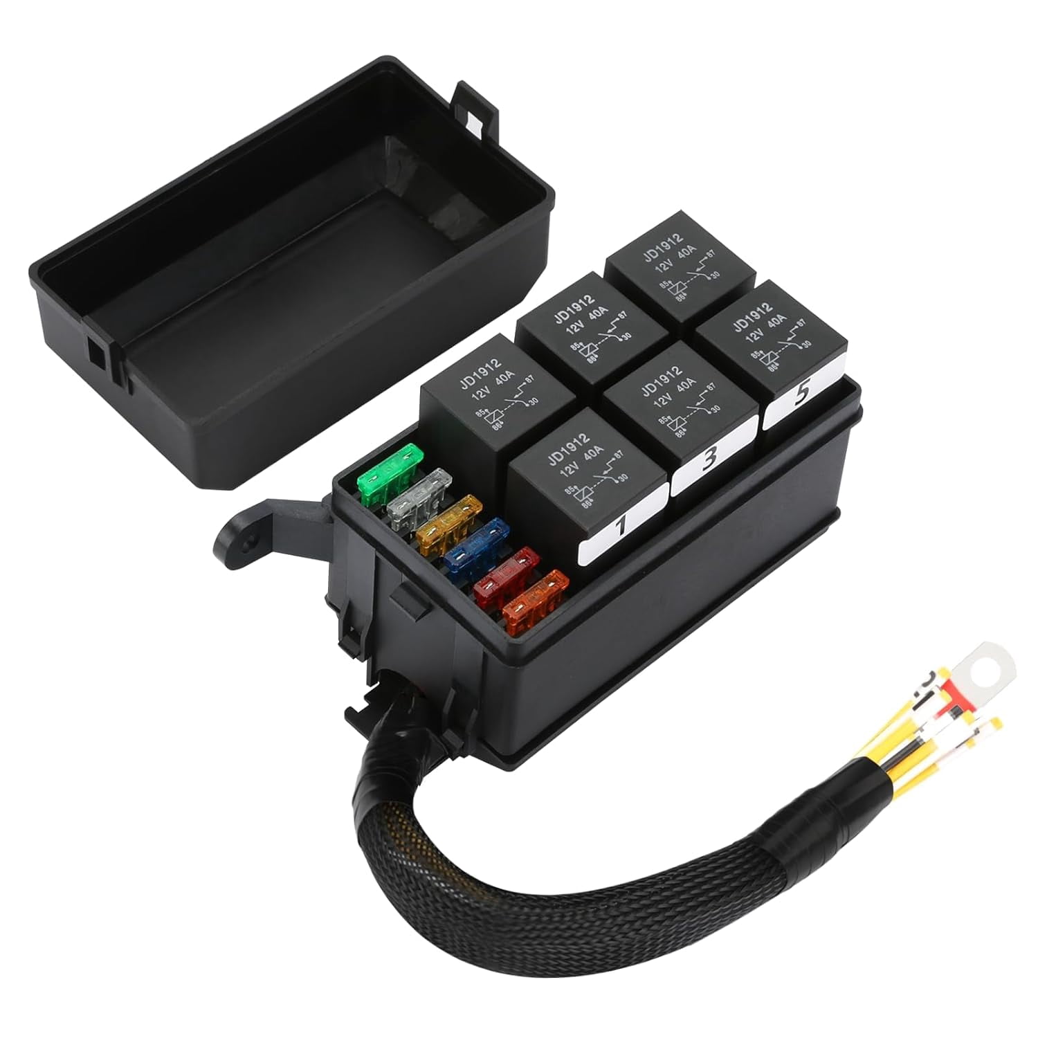 12V Fuse Relay Panel with 6 Relays & 6 Fuses, Pre-Wired Block for ...