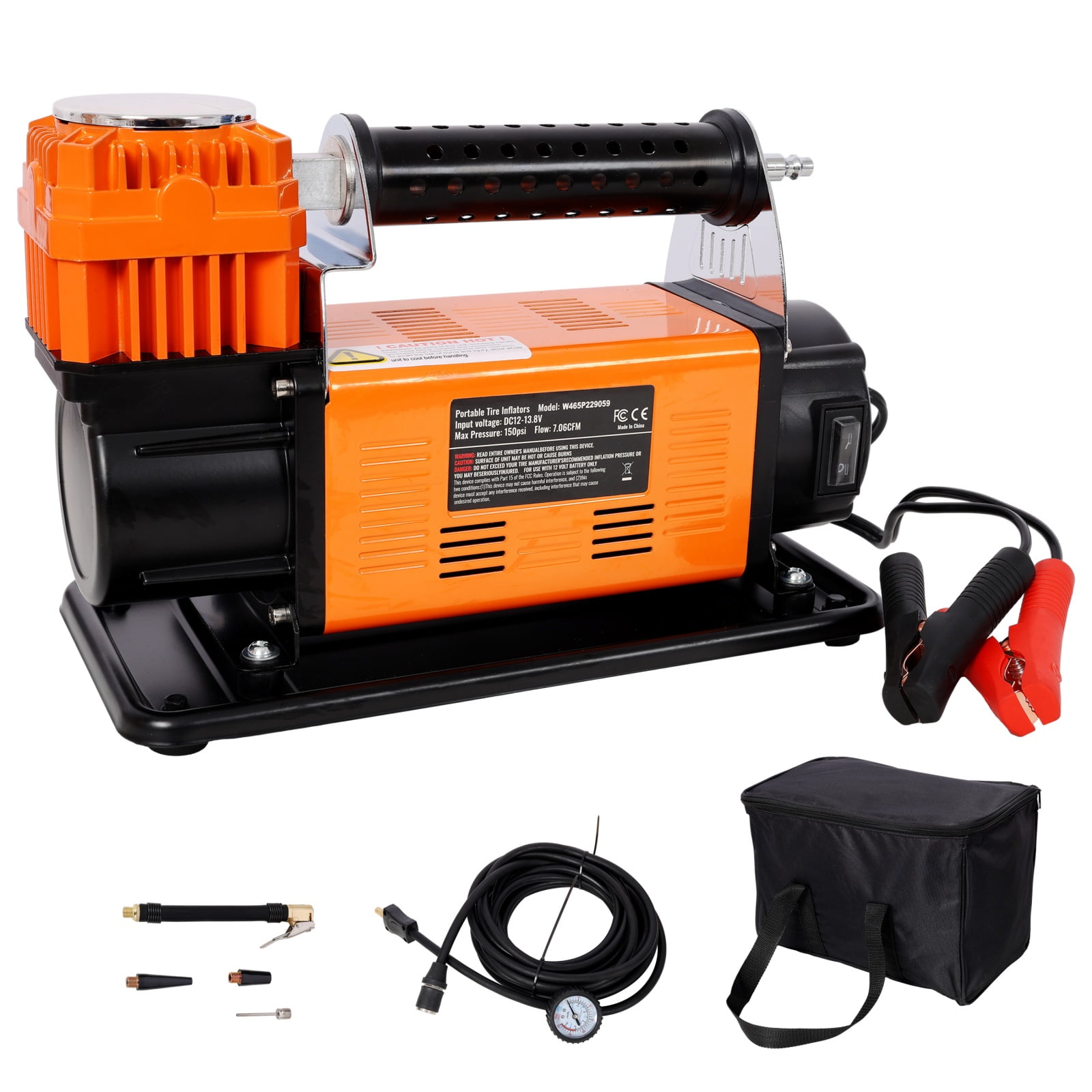 12V Heavy Duty Air Compressor, 150PSI Tire Inflator for Cars, Trucks & RVs (7.06CFM, 26ft Hose ...