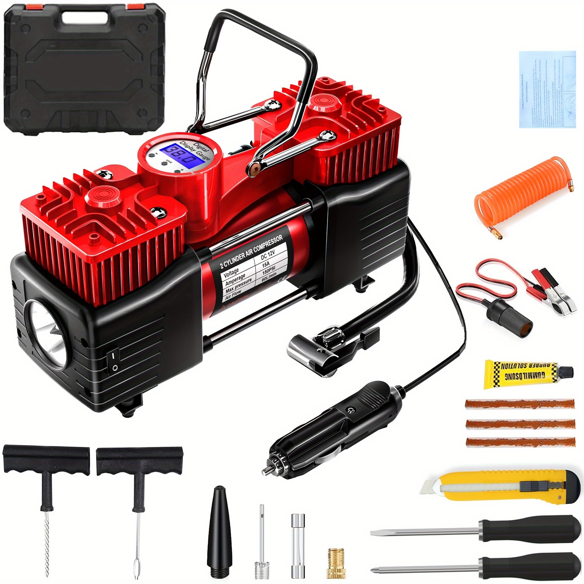 12V Heavy-Duty Portable Tire Inflator Pump with Auto Shut-Off, LCD ...