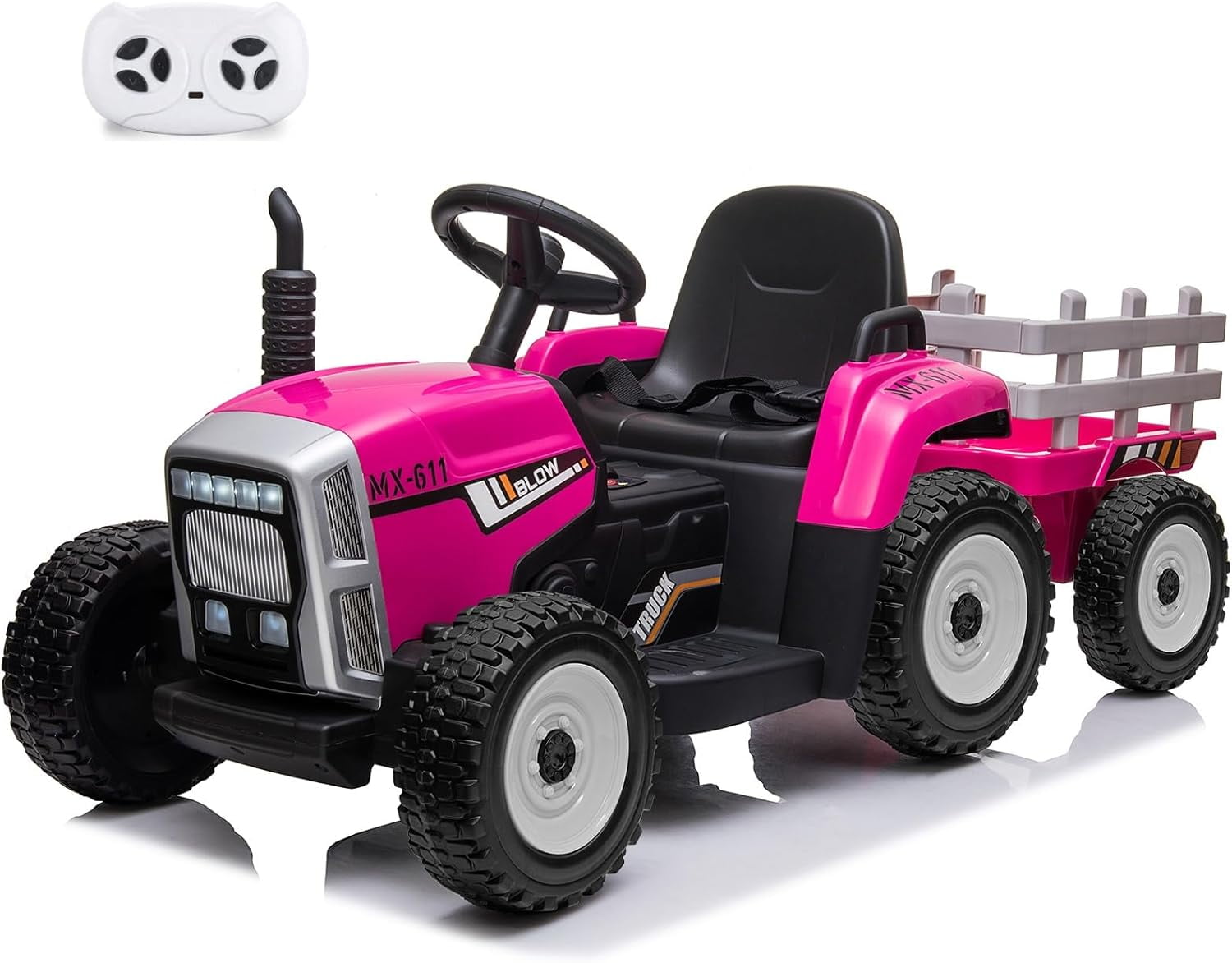 12V Kids Battery Powered Electric Tractor with Trailer, Toddler Ride On ...