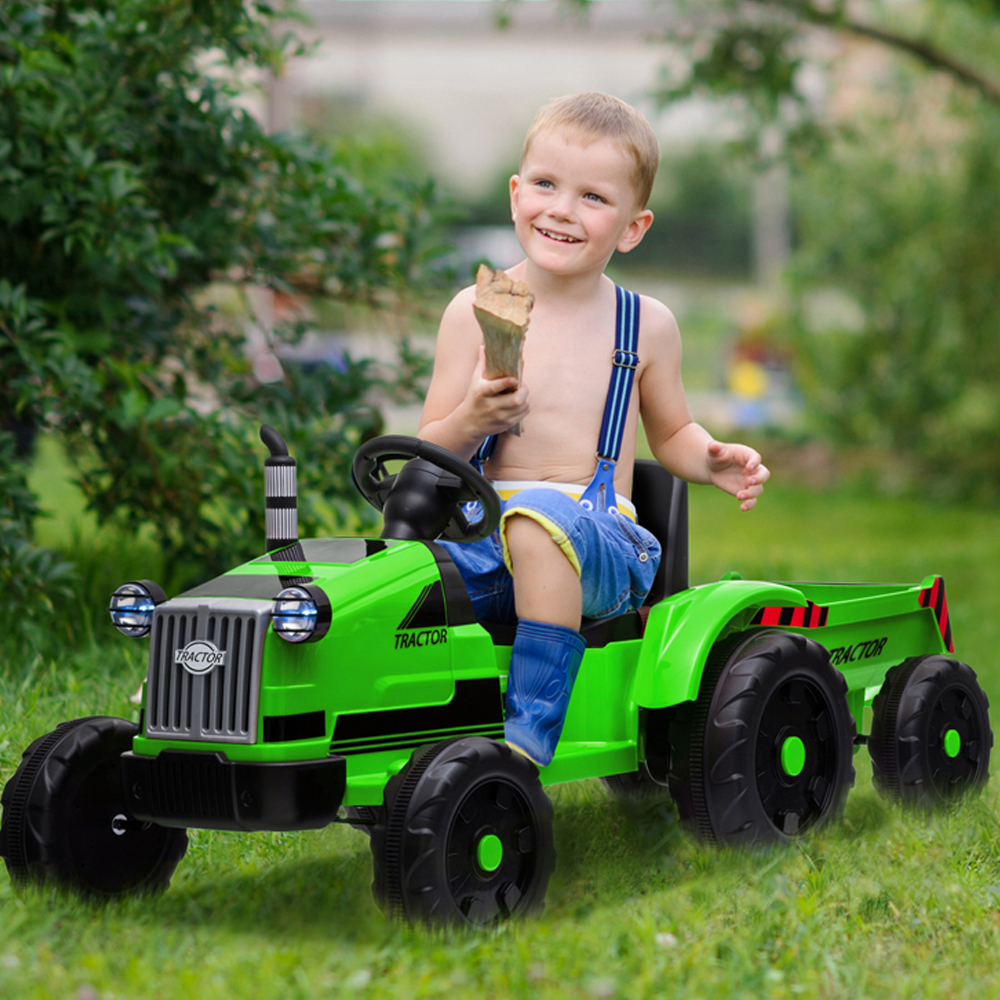 12V Kids Electric Tractor with Trailer, Battery Powered Kids Ride On ...