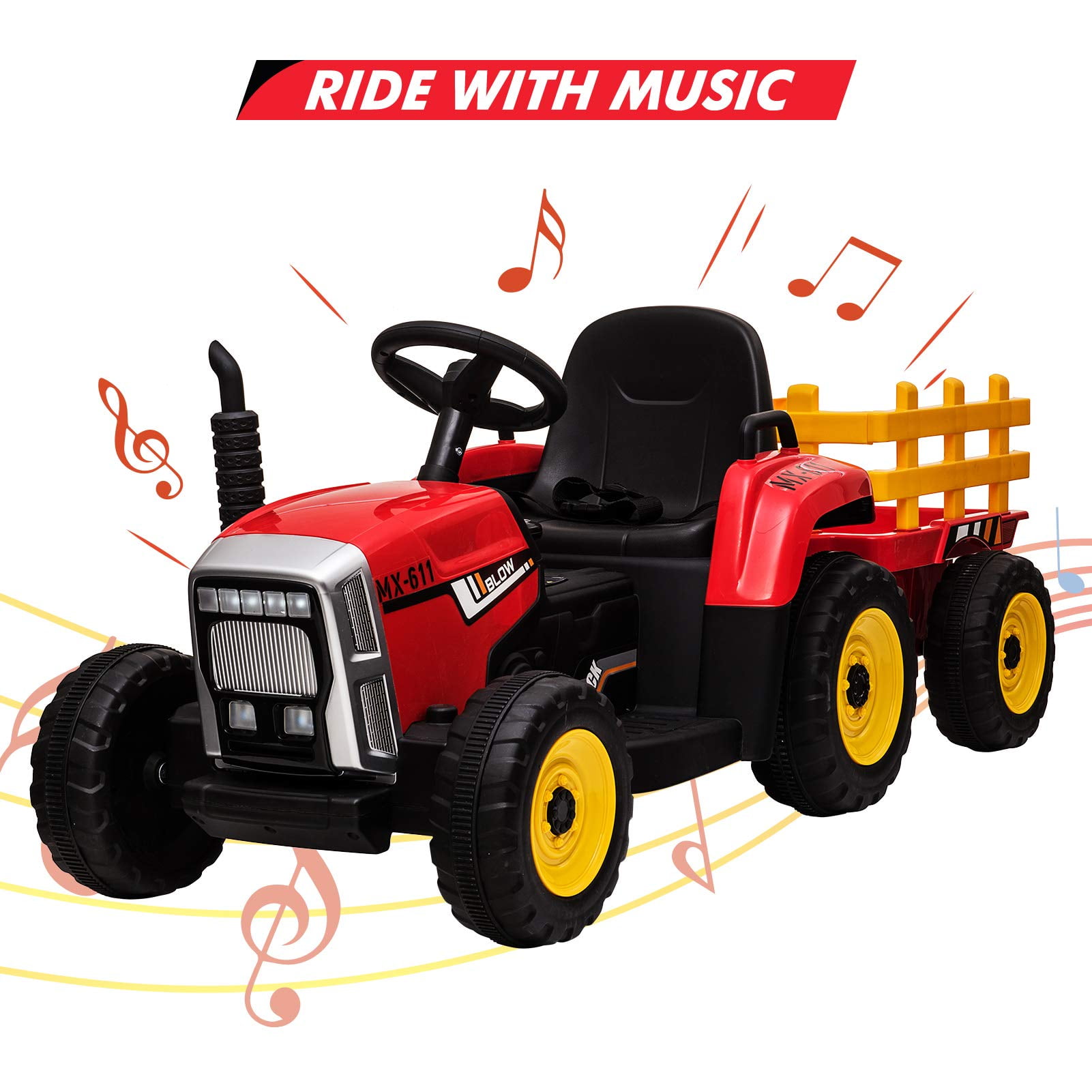 12V Kids Ride On Car Truck, Electric Tractor with Trailer for Kids 3-6 ...