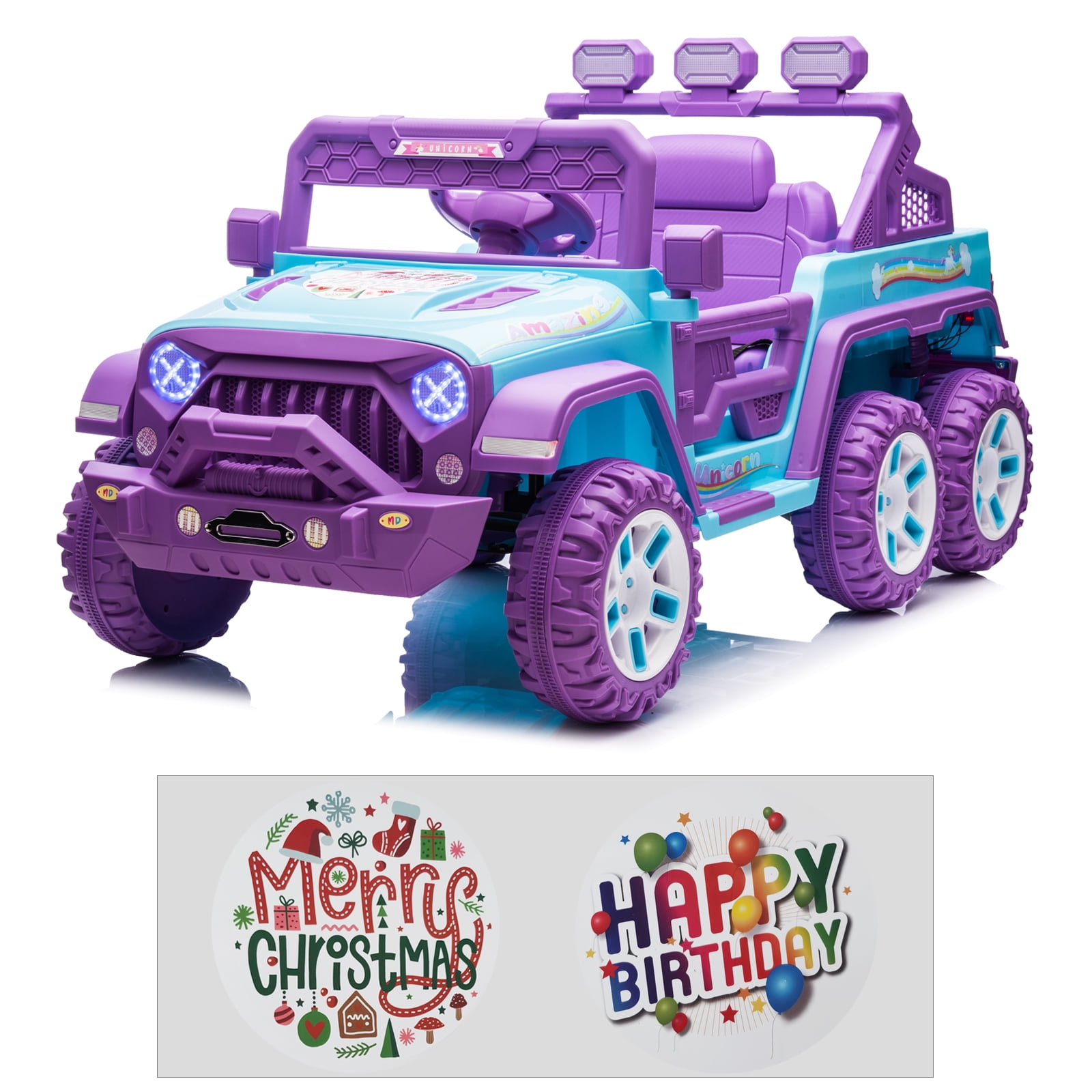 12V Kids Ride On Car Unicorn Truck with 6 Wheels & 4 Motors, Rear Trunk ...
