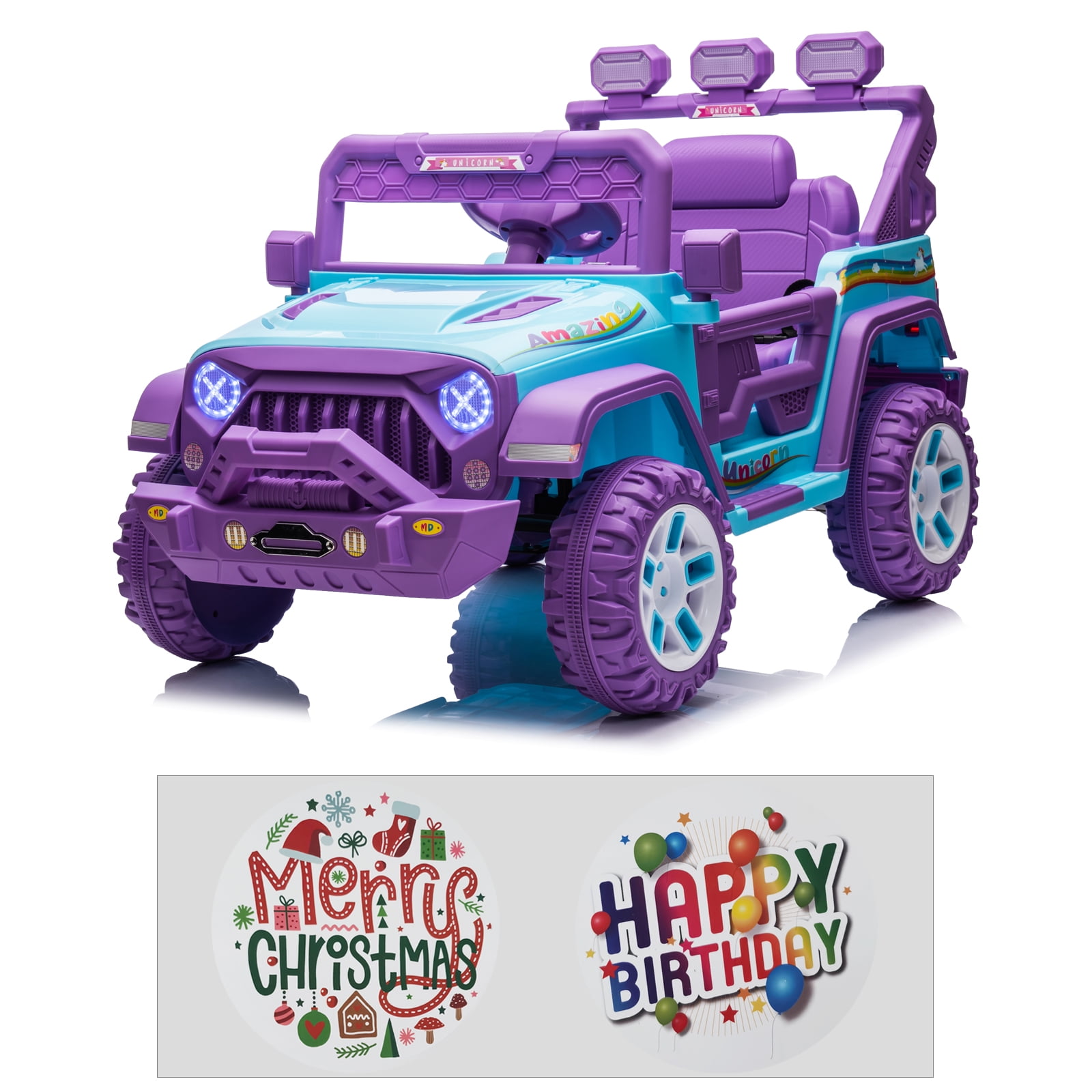 12V Kids Ride On Car Unicorn Truck with Remote Control & DIY Stickers ...