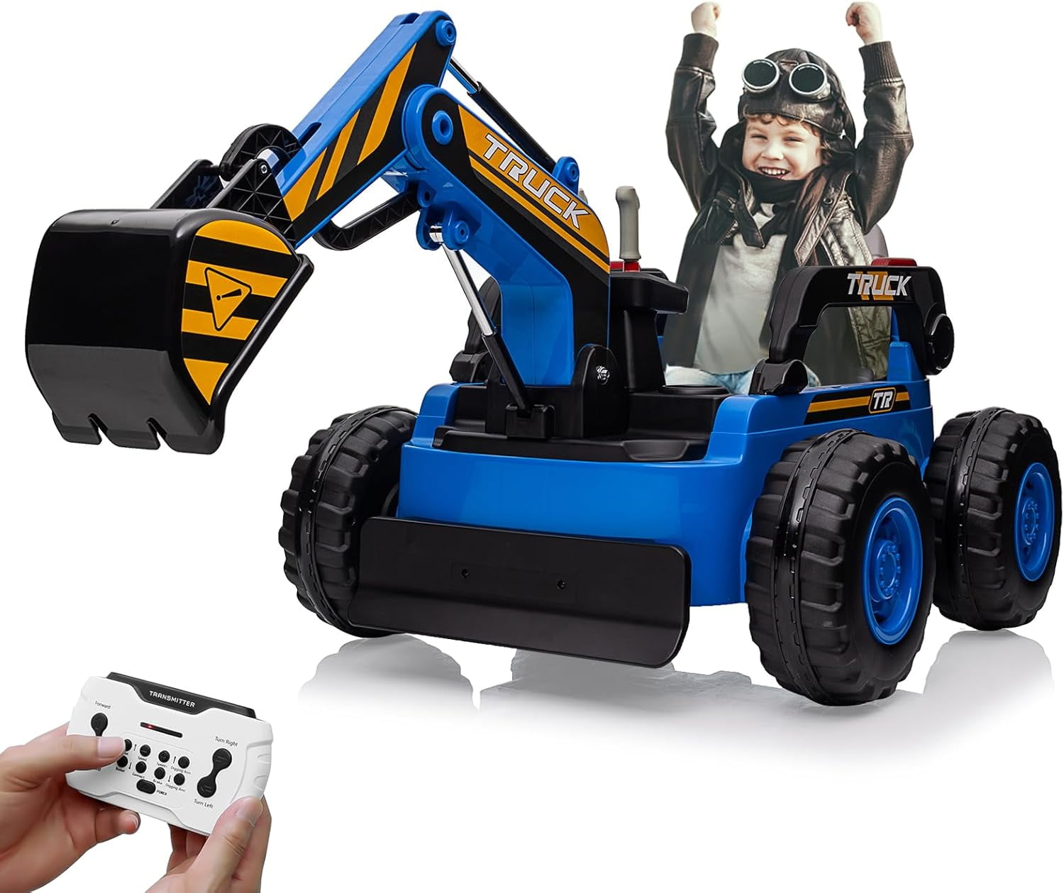 12V Kids Ride-On Excavator Digger Truck, Remote Control, Electric ...