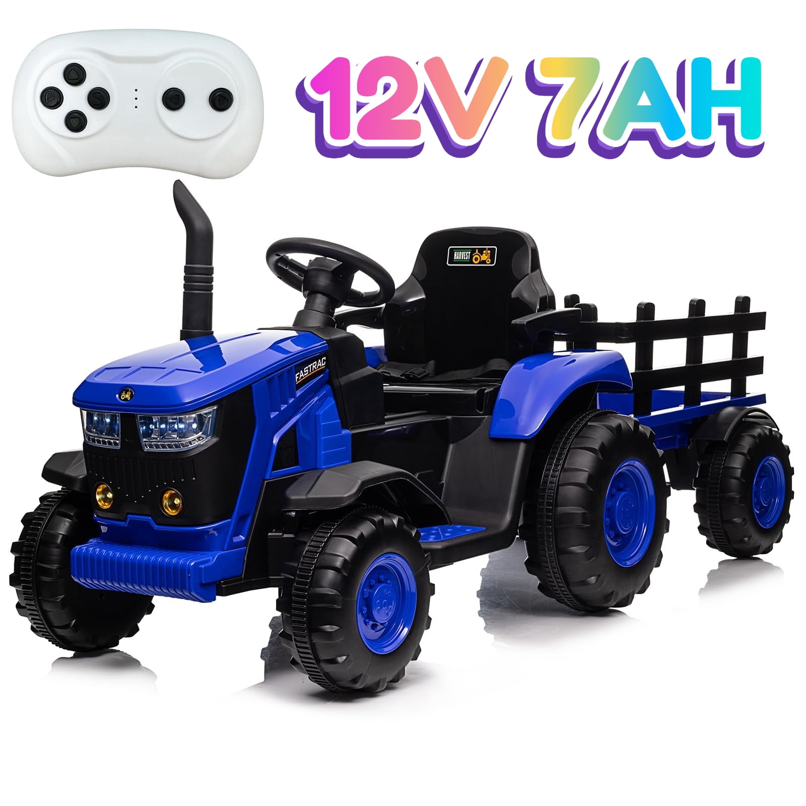 12V Kids Ride-On Tractor with Remote Control, Battery Powered Tractor ...