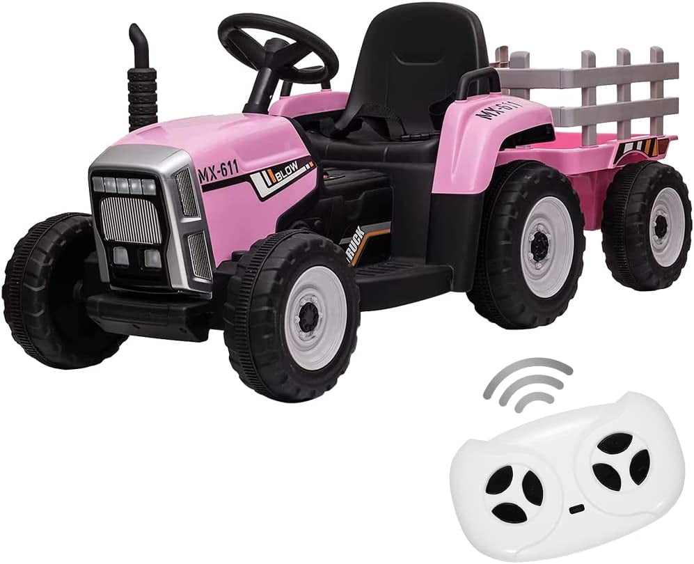 12V Kids Ride On Tractor with Trailer & Remote Control, Toddler Battery ...
