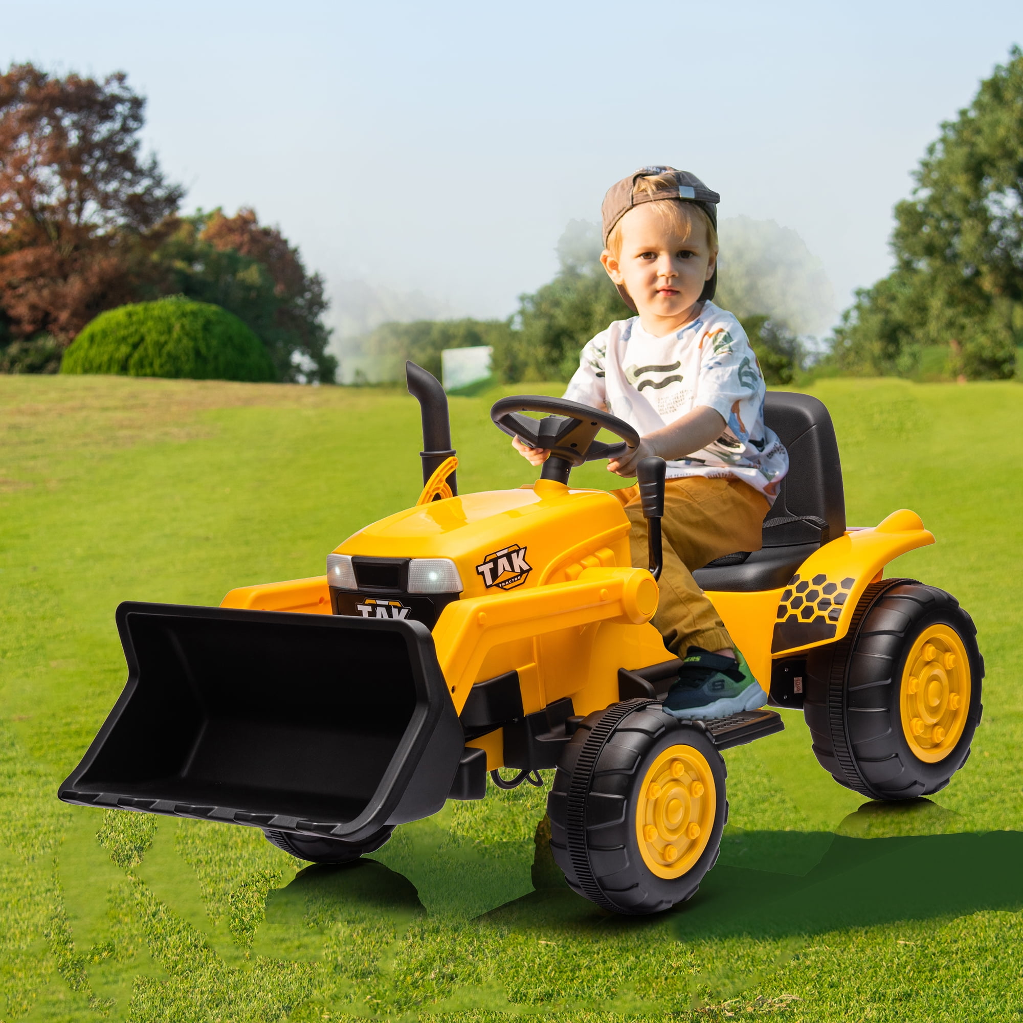 12V Kids Ride-On Tractor with Front Loader, Digging Handle, Remote ...
