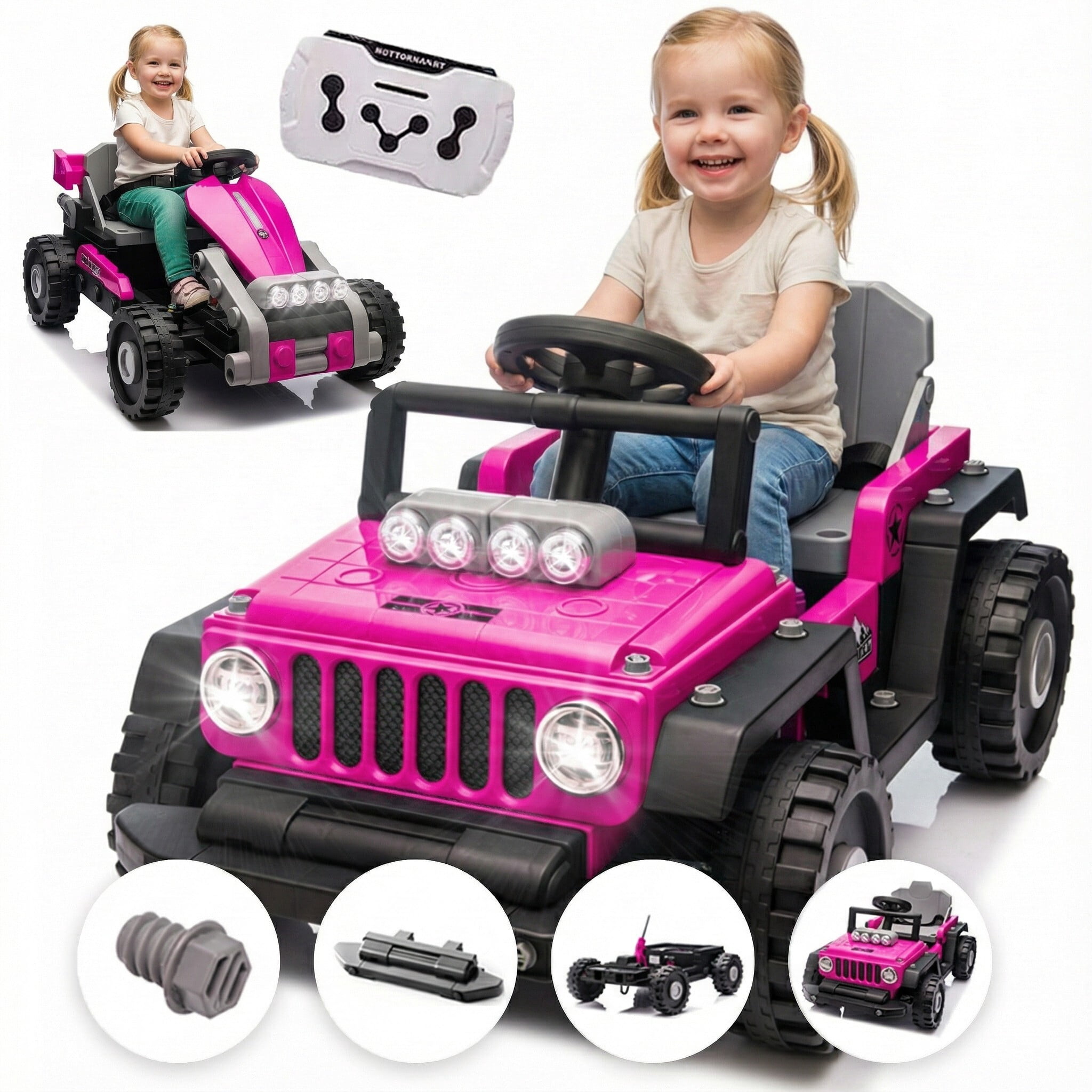 12V Kids Ride on Toys Cars, 2-in-1 Building Block Car, Electric Truck ...