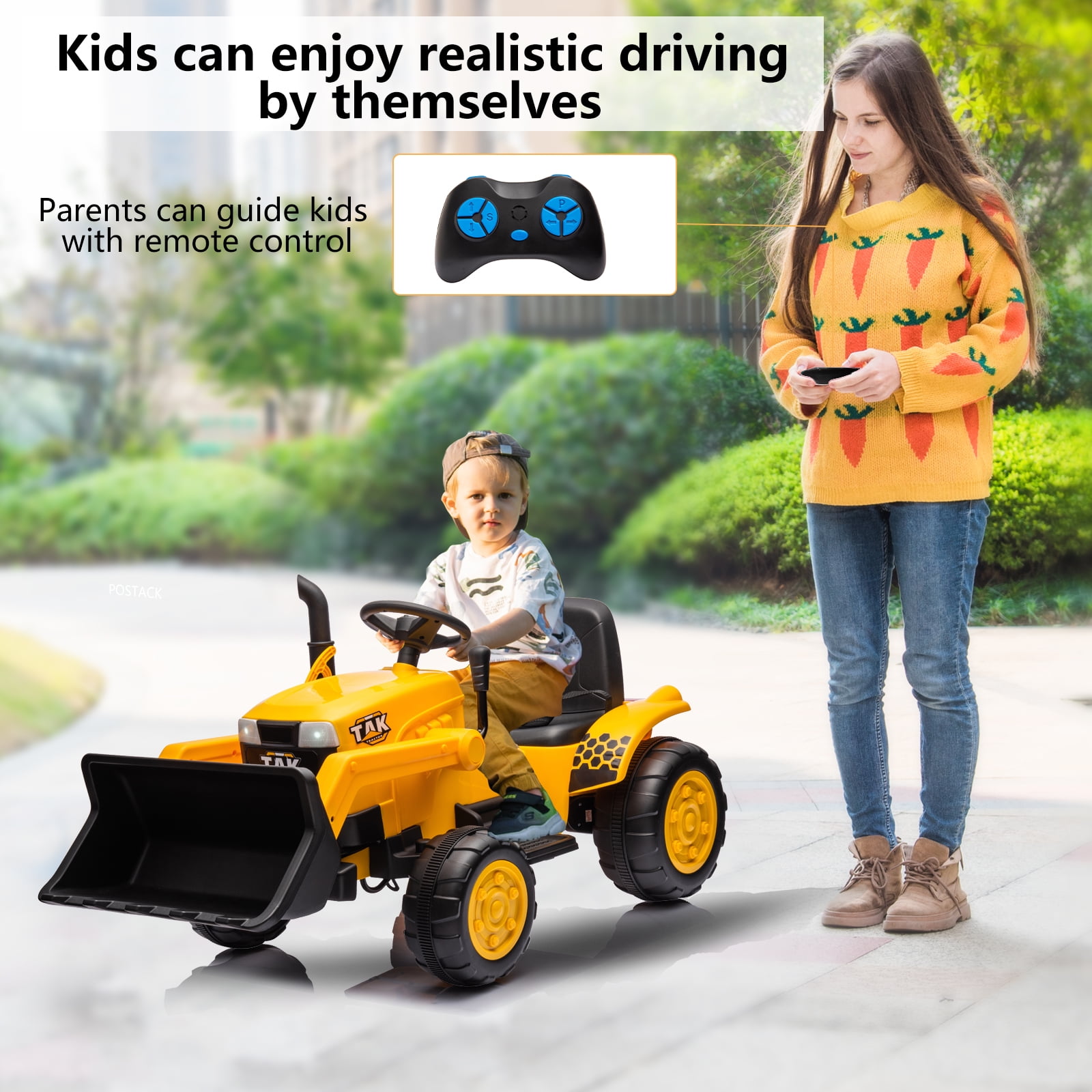 12V Kids Ride on Tractor Electric Excavator Battery Powered Motorized ...