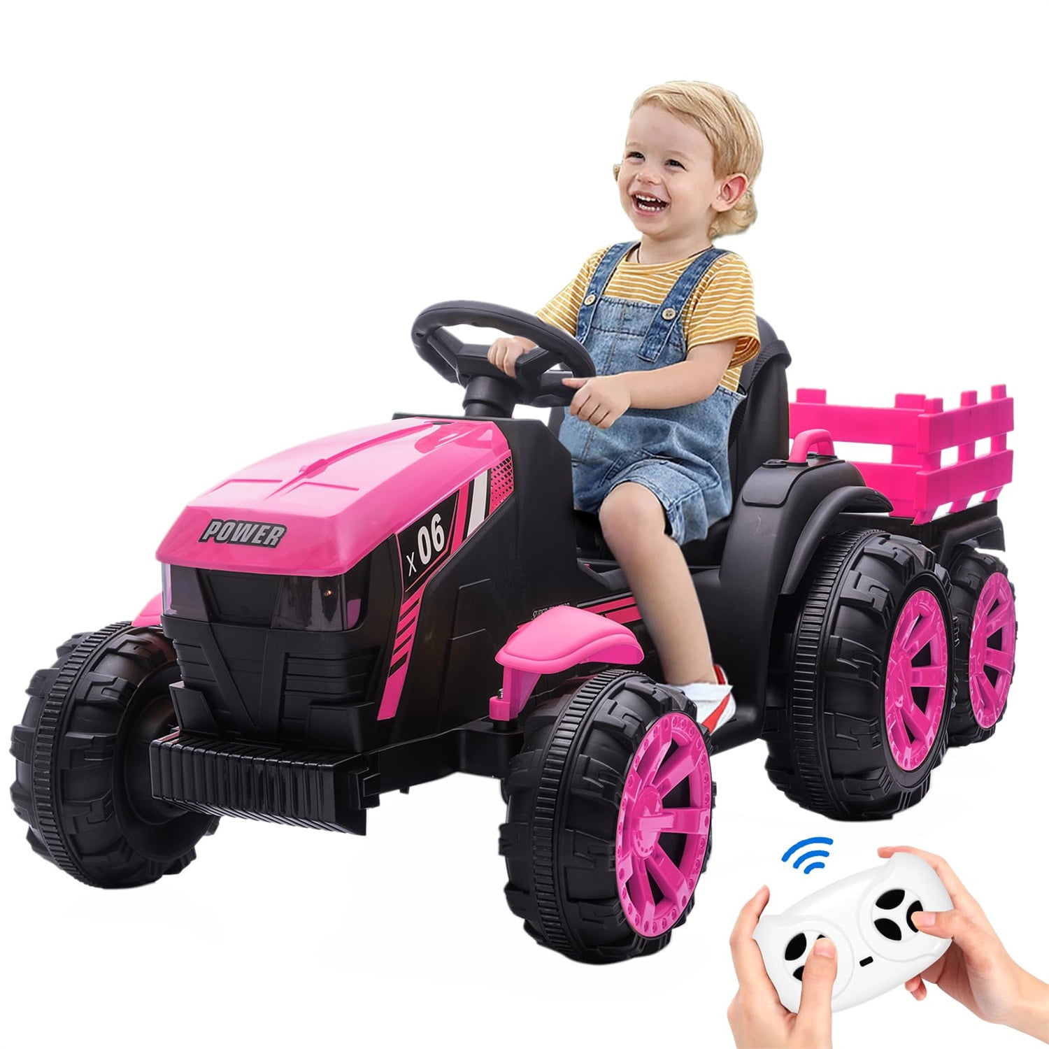 12V Kids Ride On Tractor Toys with Trailer, Kids Electric Tractor Toy ...