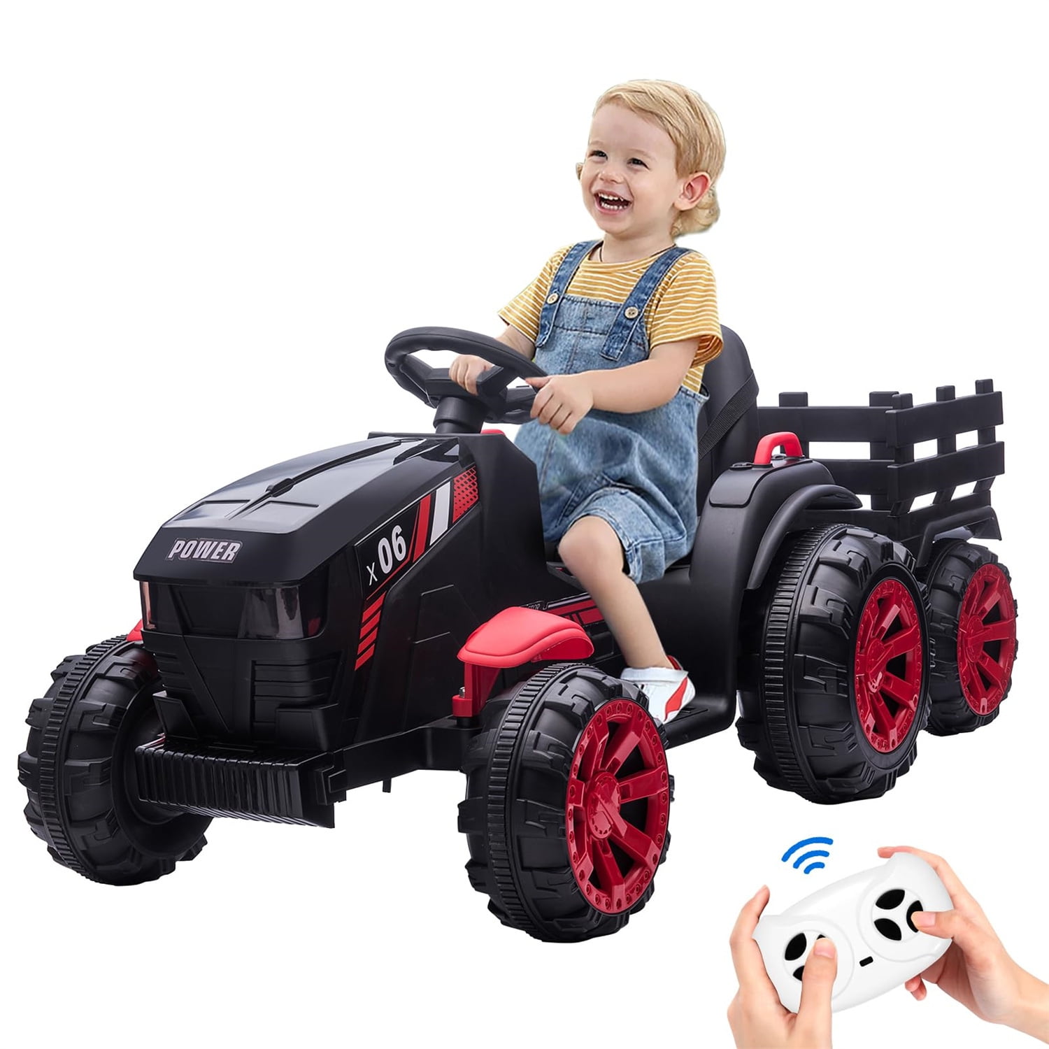 12V Kids Ride On Tractor Toys with Trailer, Kids Electric Tractor Toy ...