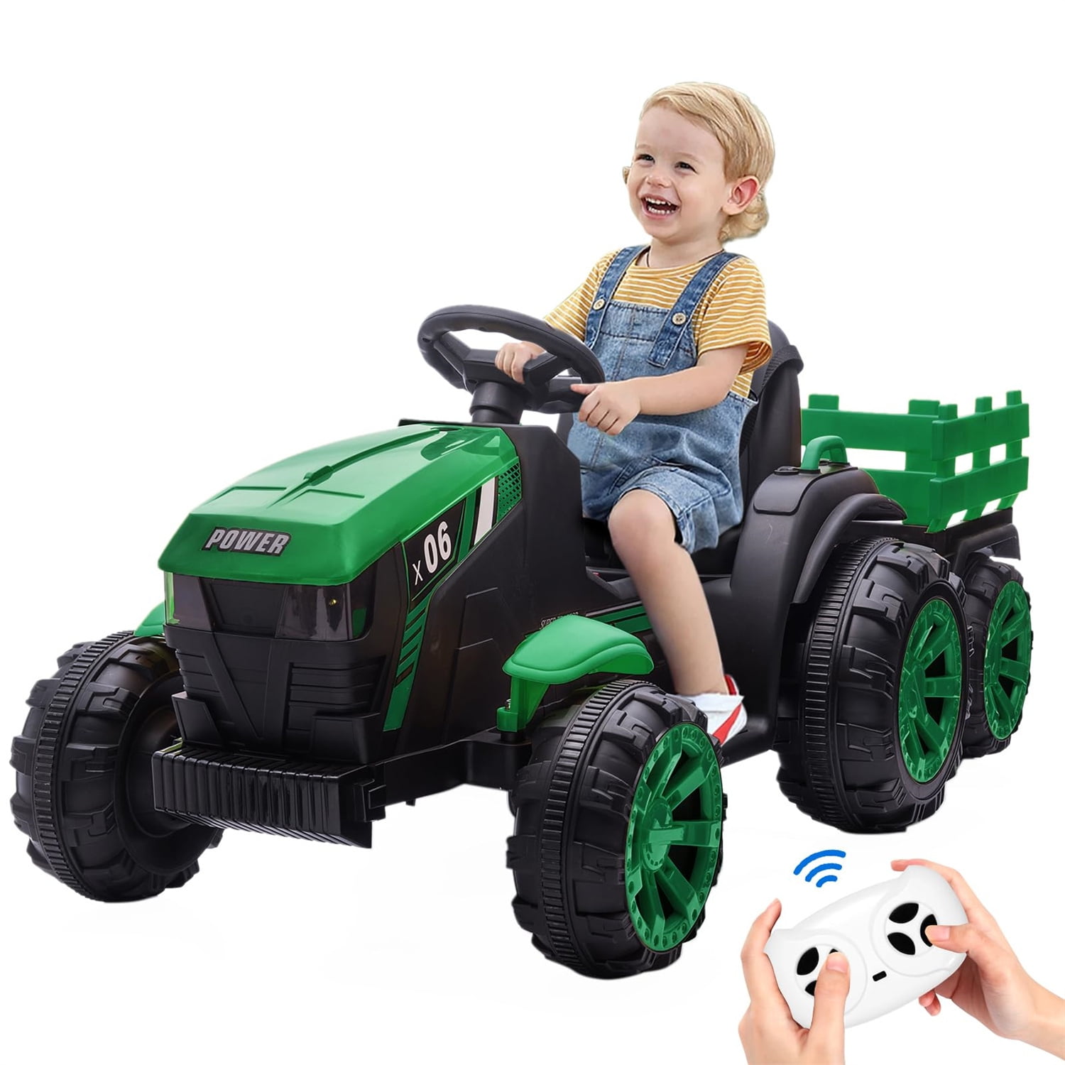 12V Kids Ride On Tractor Toys with Trailer, Kids Electric Tractor Toy ...