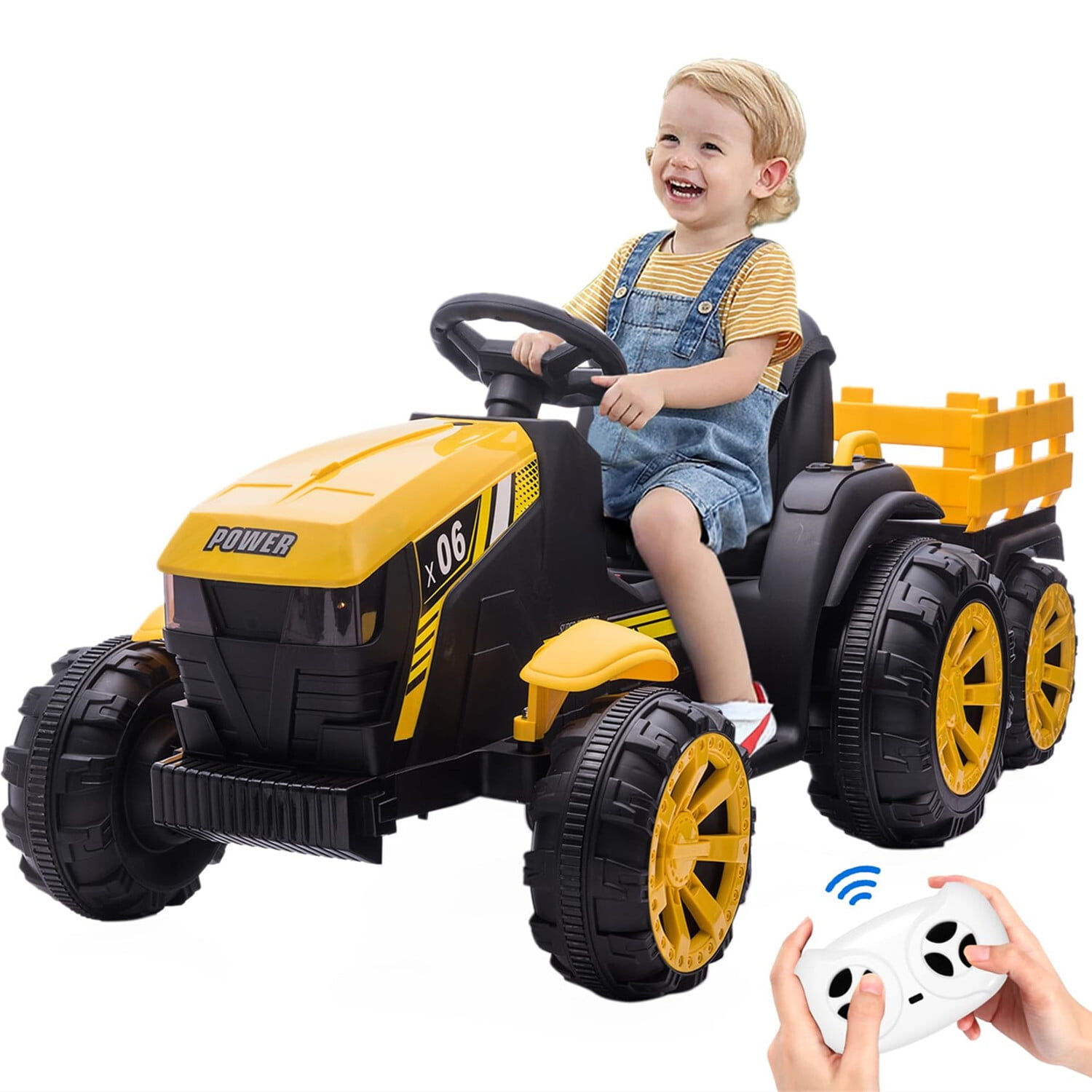 12V Kids Ride On Tractor Toys with Trailer, Kids Electric Tractor Toy ...
