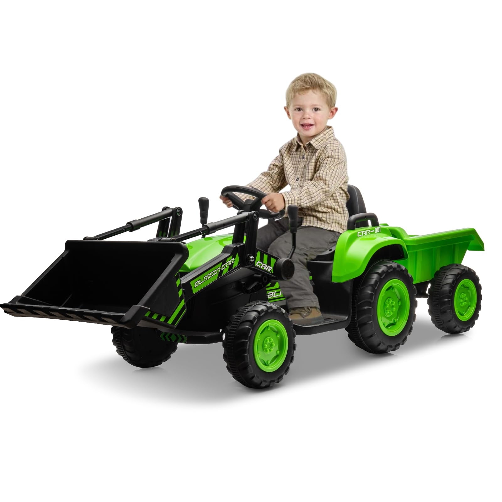 12V Kids Ride on Tractor with Trailer & Front Loader, Toddler Ground ...