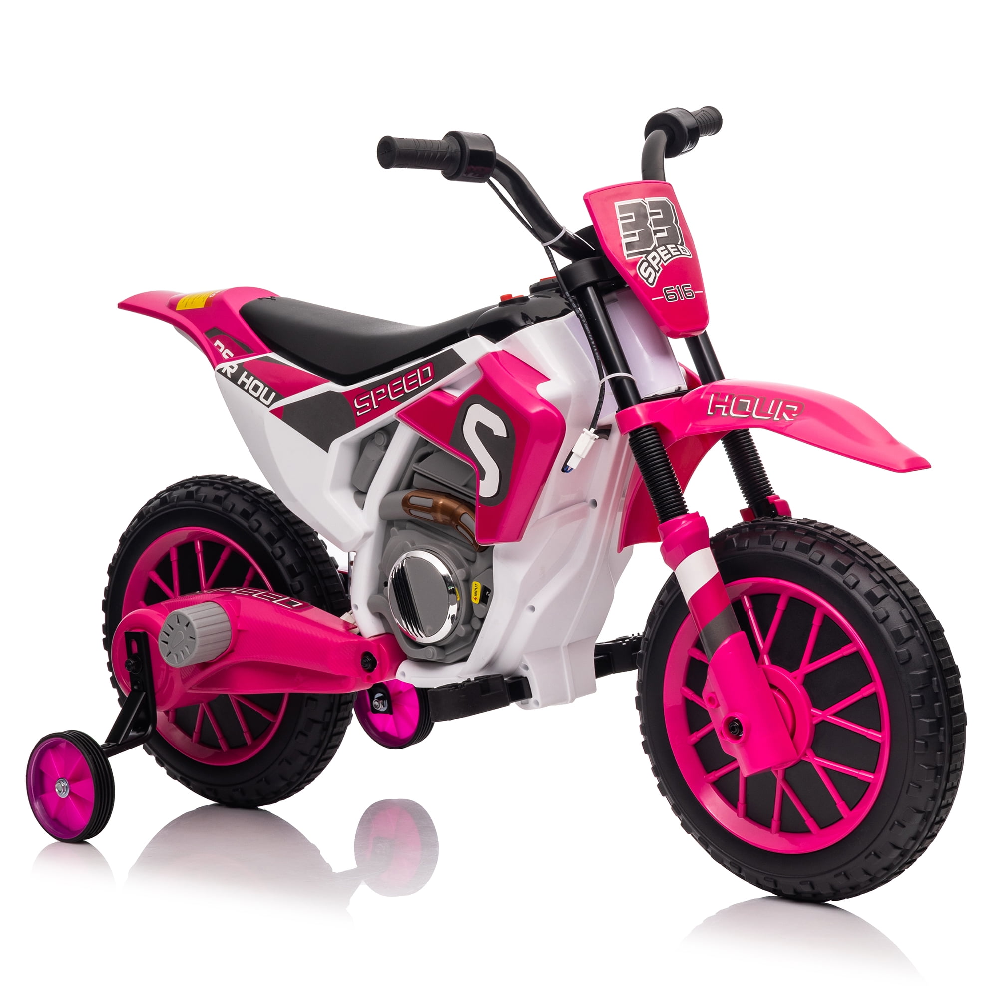 12V Kids Ride on Toy Motorcycle, Electric Motor Toy Bike with Training Wheels for Kids 3-6, Rose ...