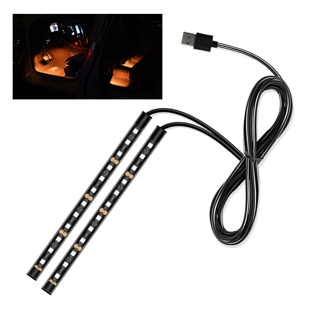 12V LED Car Interior Atmosphere Light Ambient Mood Foot Light With Cigarette or USB 24LED Light ...