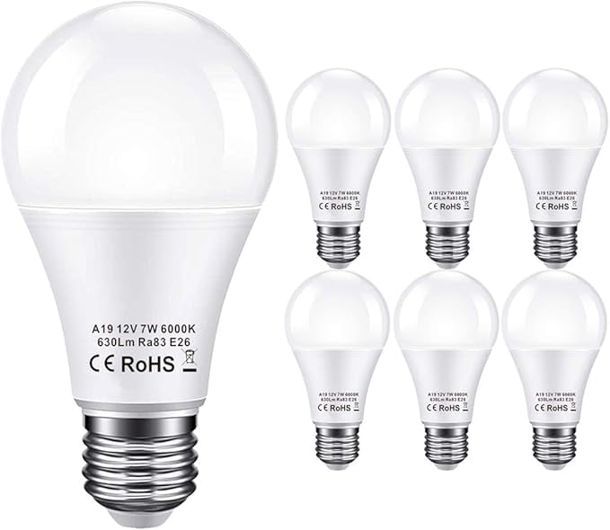 12V LED Light Bulb 60Watt Equivalen E26 7W 630Lm 12 Volt Low Voltage ...