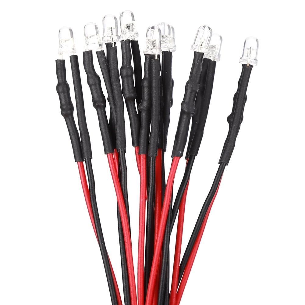 12V LED Light Emitting Diode with Wire Kit 3mm Round Head Highlight ...