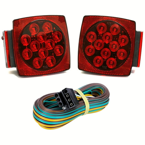 12V LED Trailer Lights, Red White 2 Square Trailer Lights & 6 ...