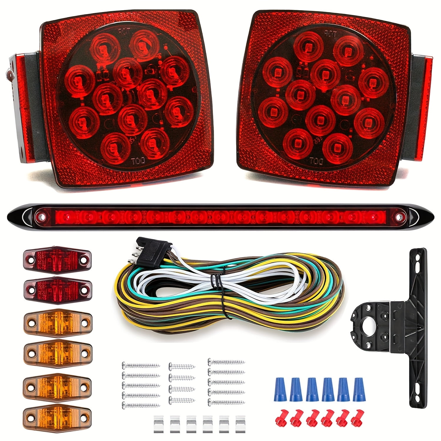 12V LED Trailer Lights, Red White 2 Square Trailer Lights & 6 ...