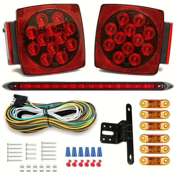 12V LED Trailer Lights, Red White 2 Square Trailer Lights & 6 ...