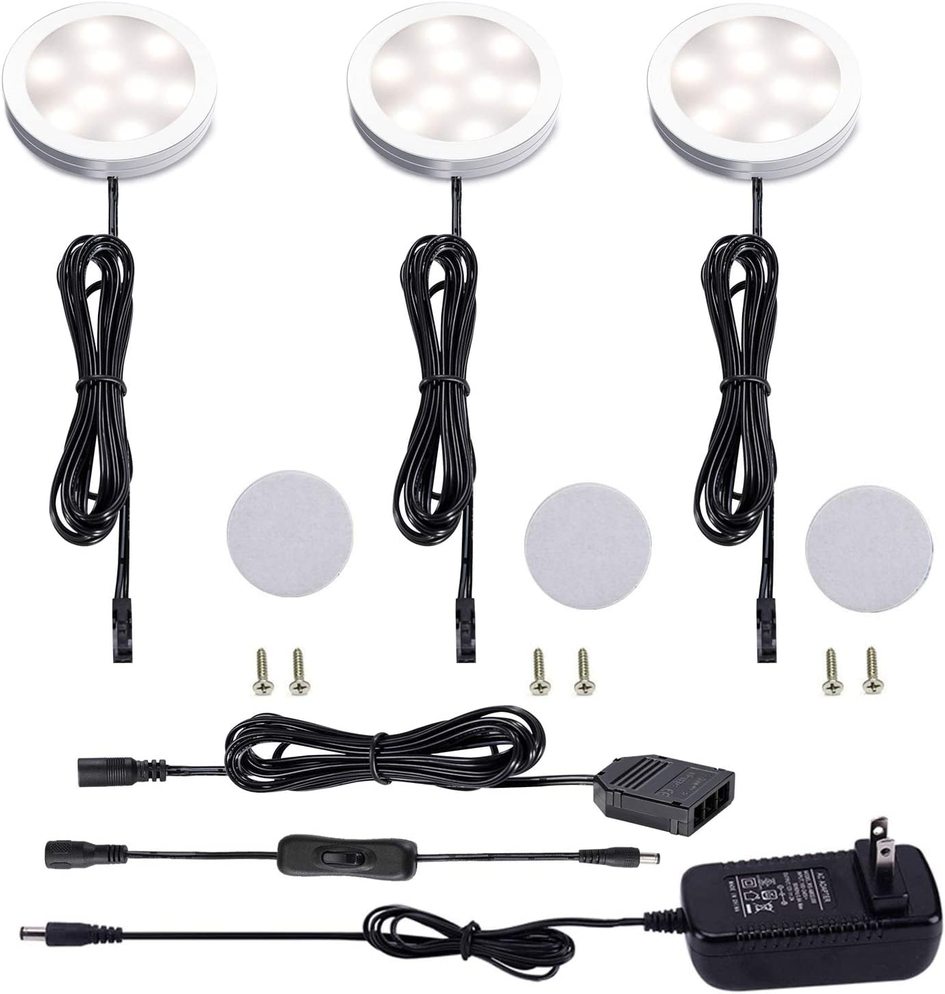 12V LED Under Cabinet Lighting Kit 3 Packs Slim Aluminum Puck Lights ...